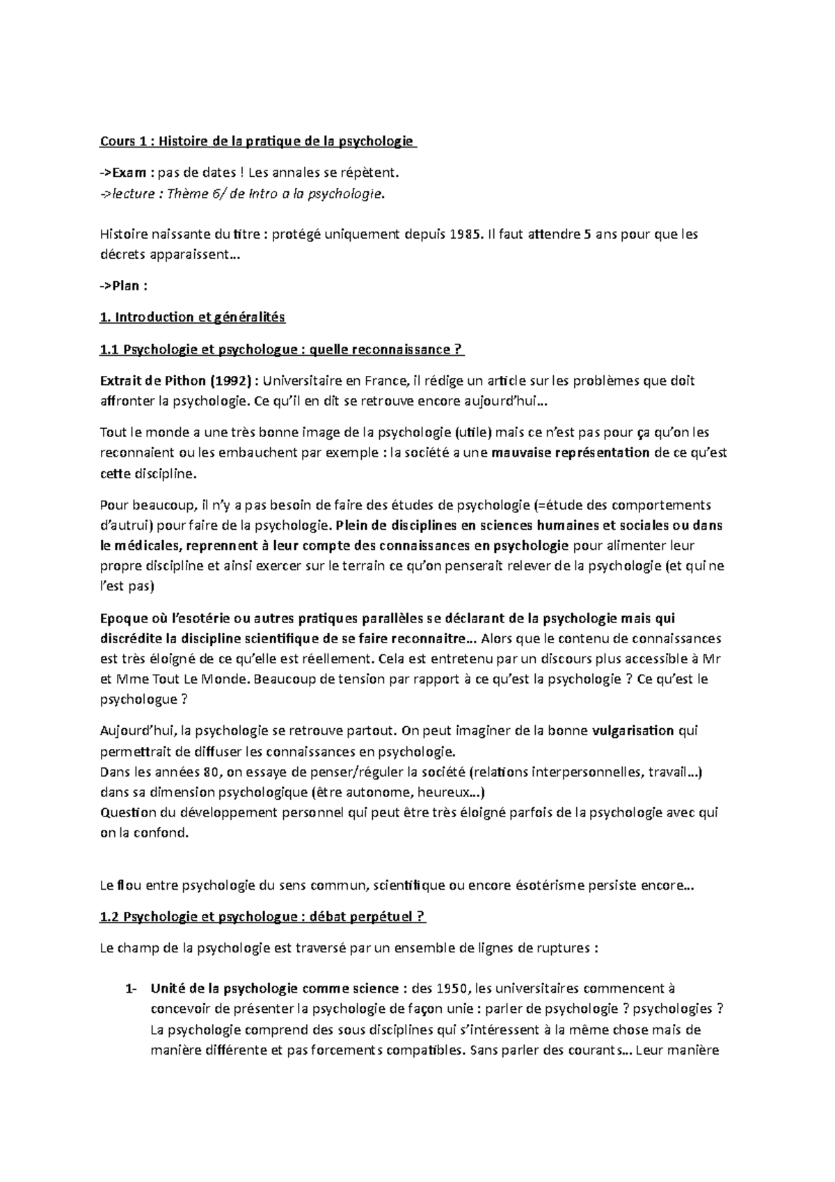 Cours 1 Janssen - Cours 1 : Histoire de la pratique de la psychologie ...