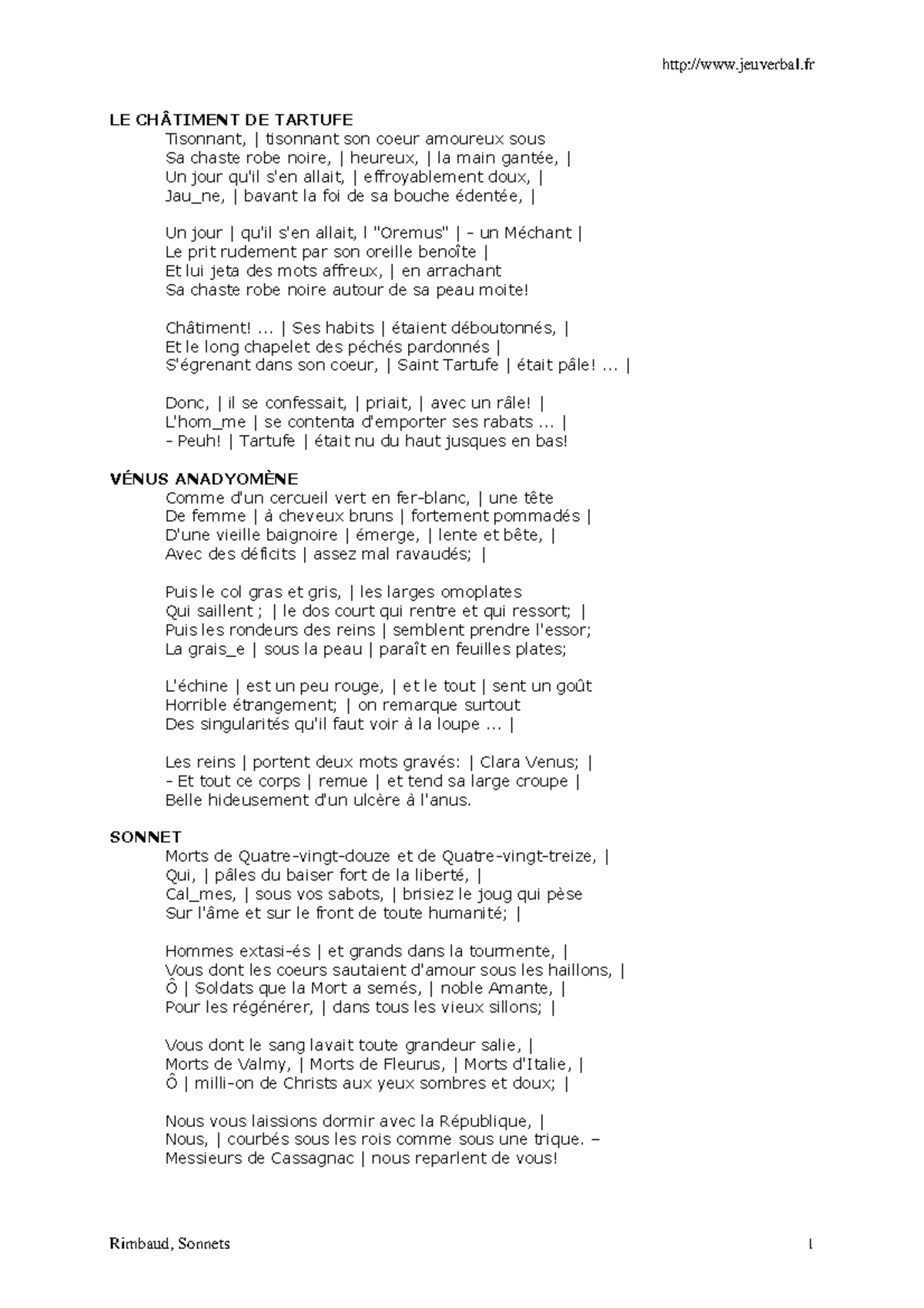 Rimbaudsonnets - le poème - LE CHÂTIMENT DE TARTUFE Tisonnant ...