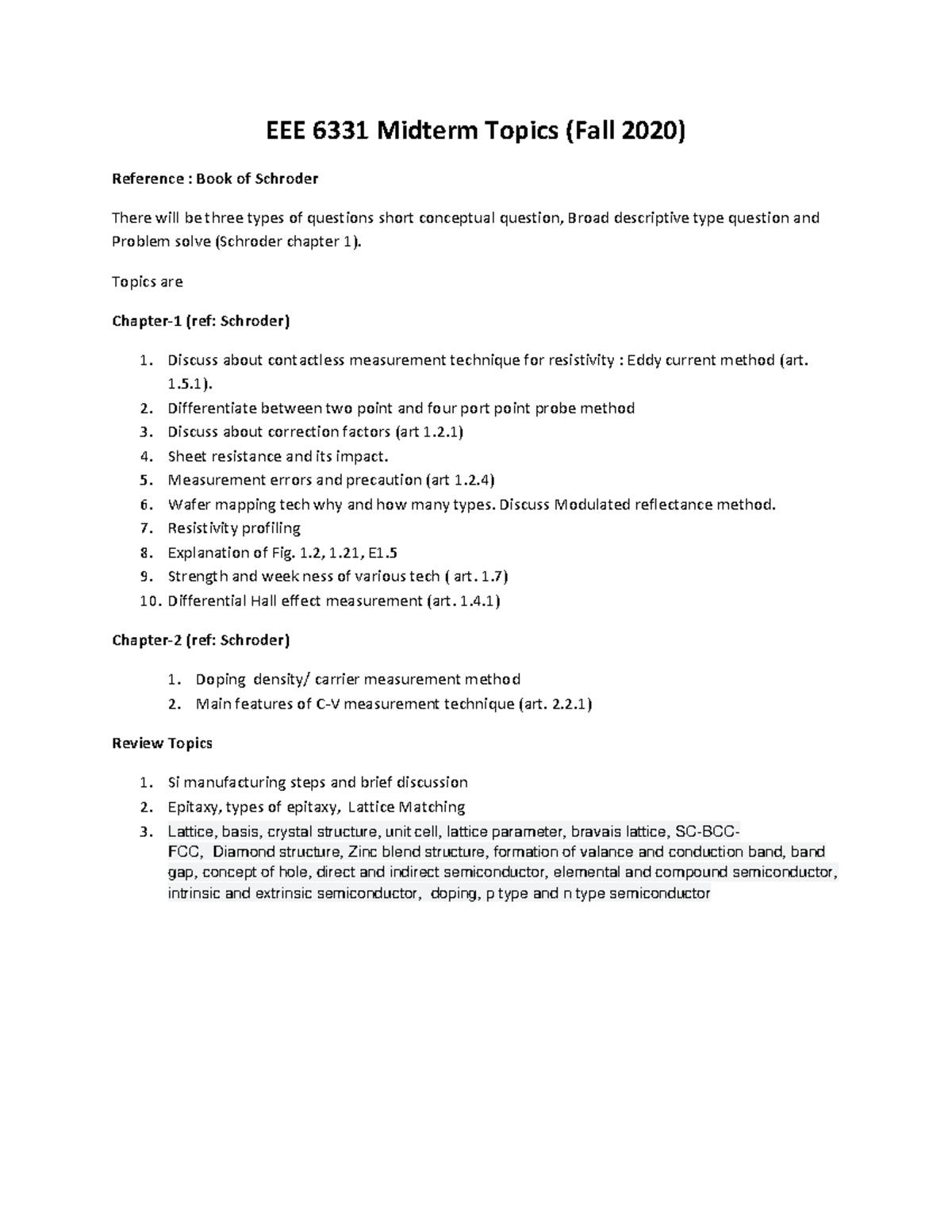 Mid term Topics - EEE 6331 Midterm Topics (Fall 2020) Reference : Book ...