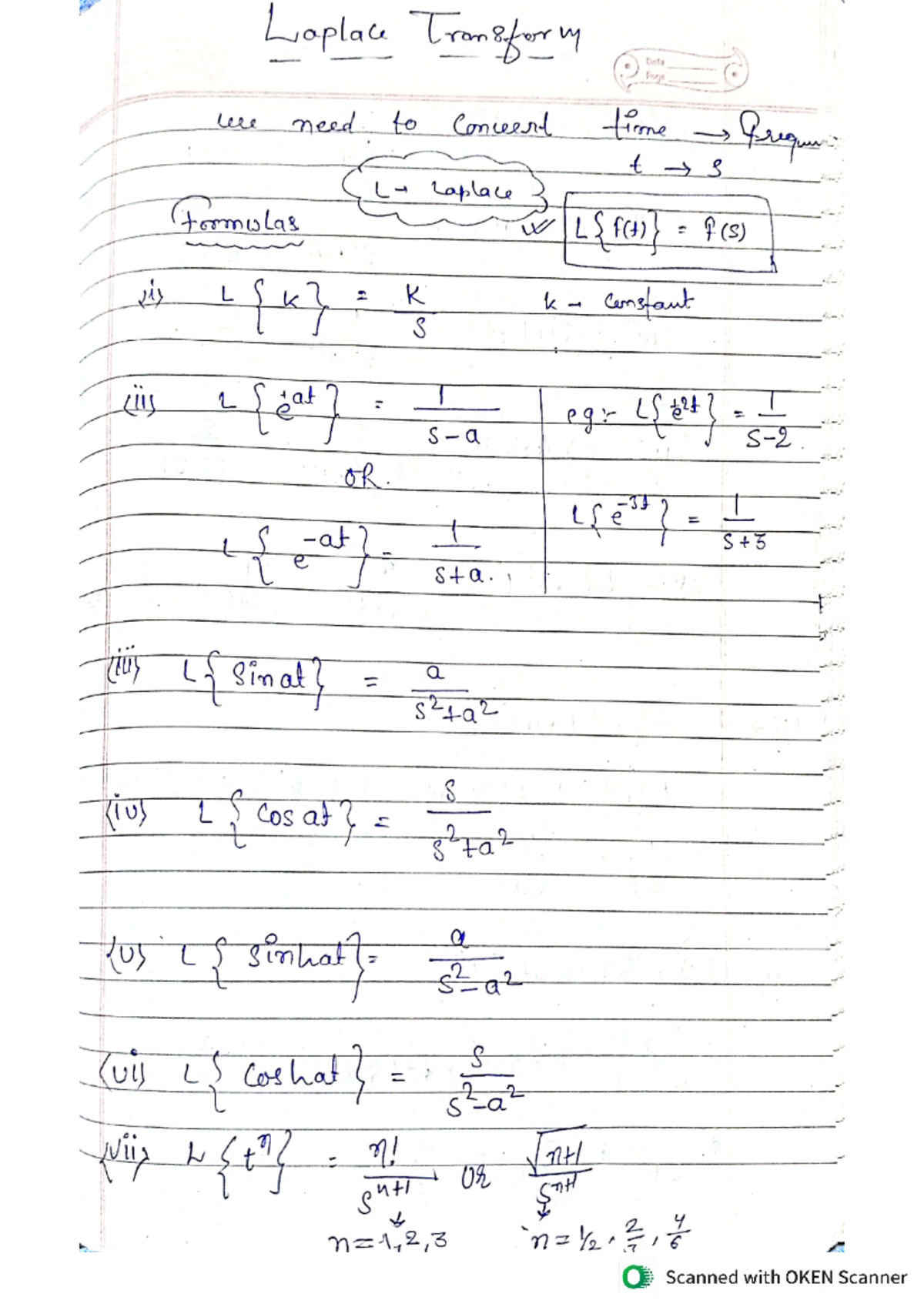 Laplace Transform Engineering math 3 - Laplace Transform .) Date Page . we need to Concert time ...