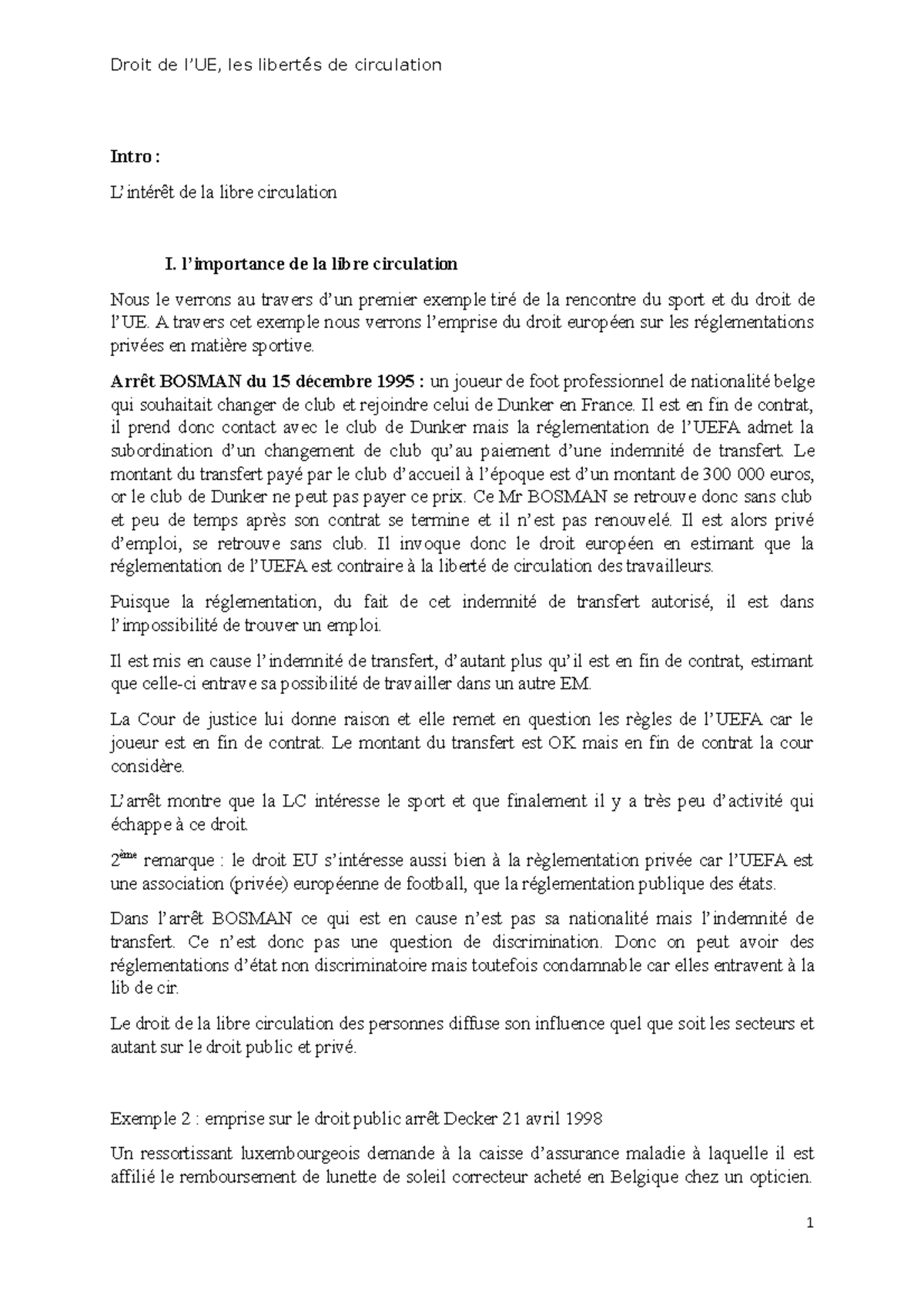 Droit UE LC - Cours complet sur la liberté de circulation dans l'Union ...