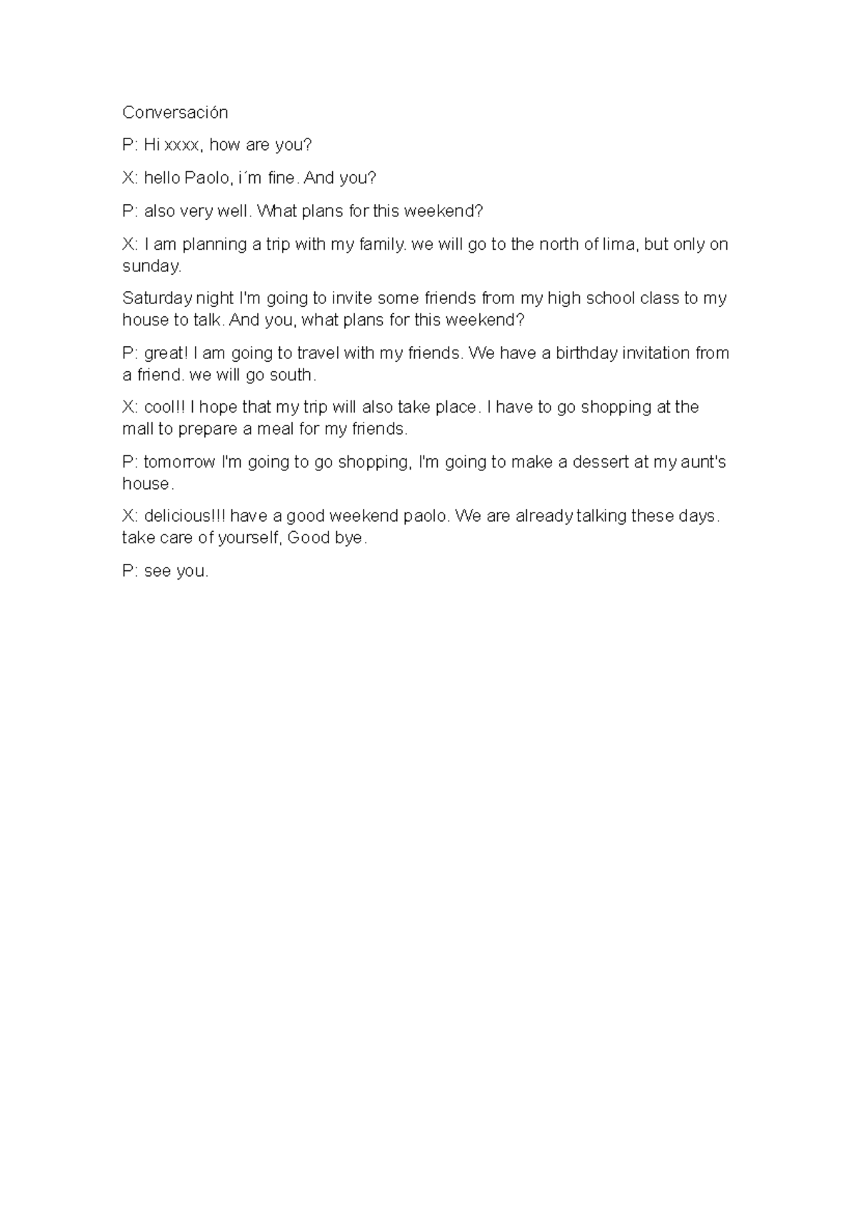 Conversación paolo - conversacion de la semana 11 - Conversación P: Hi ...