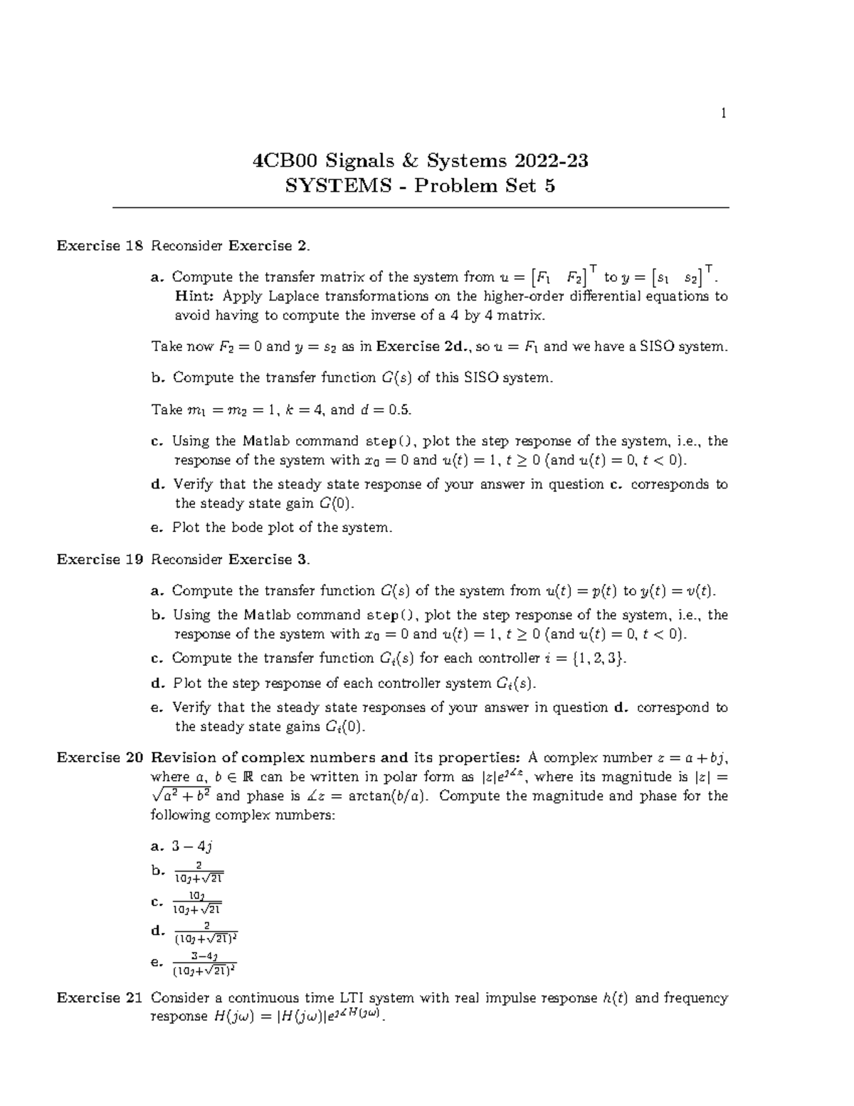 4CB00 Systems GSS 5 - 1 4CB00 Signals & Systems 2022- SYSTEMS - Problem ...