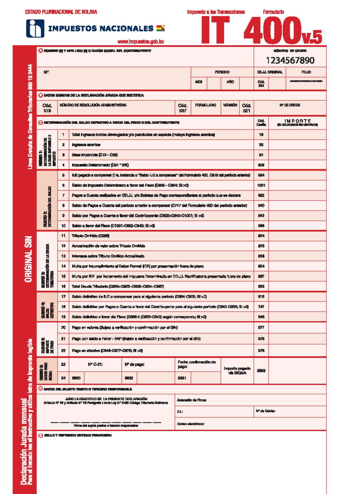 FORM 400 - formulario - ESTADO PLURINACIONAL DE BOLIVIA Impuesto a las Transacciones Formulario ...