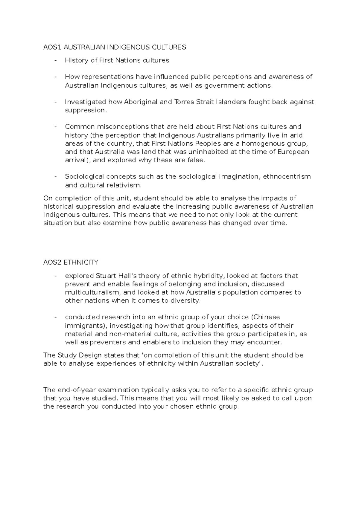 Sociology AOS summaries - AOS1 AUSTRALIAN INDIGENOUS CULTURES History ...