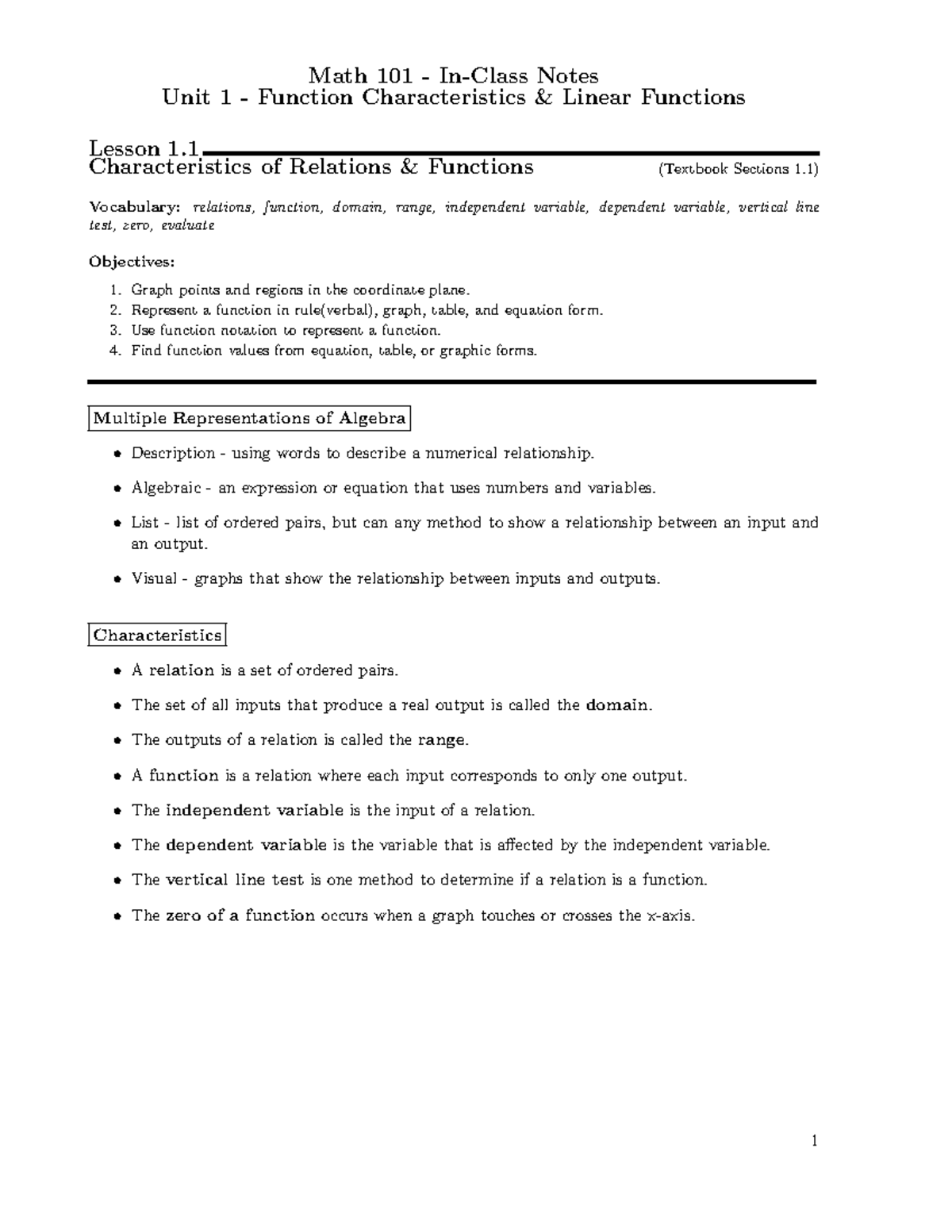 MATH 101 NOTE - Math 101 Class note - Math 101 - In-Class Notes Unit 1 ...