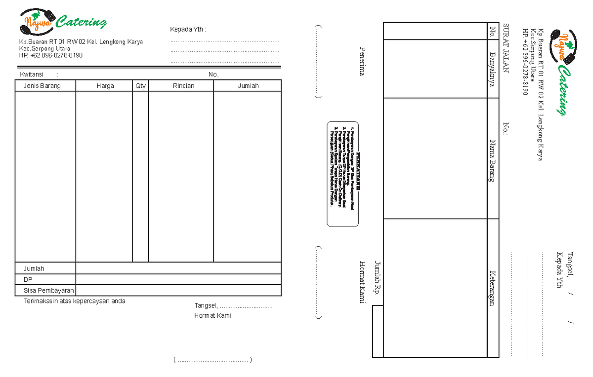 Nota catering - nota - Kp RT 01 RW 02 Kel. Lengkong Karya Kec Utara HP ...