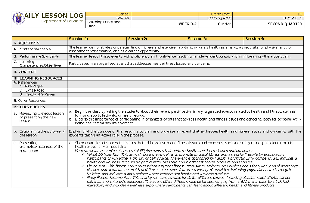 Q2.WEEK 3-4 - For student output and lessons - DAILY LESSON LOG ...