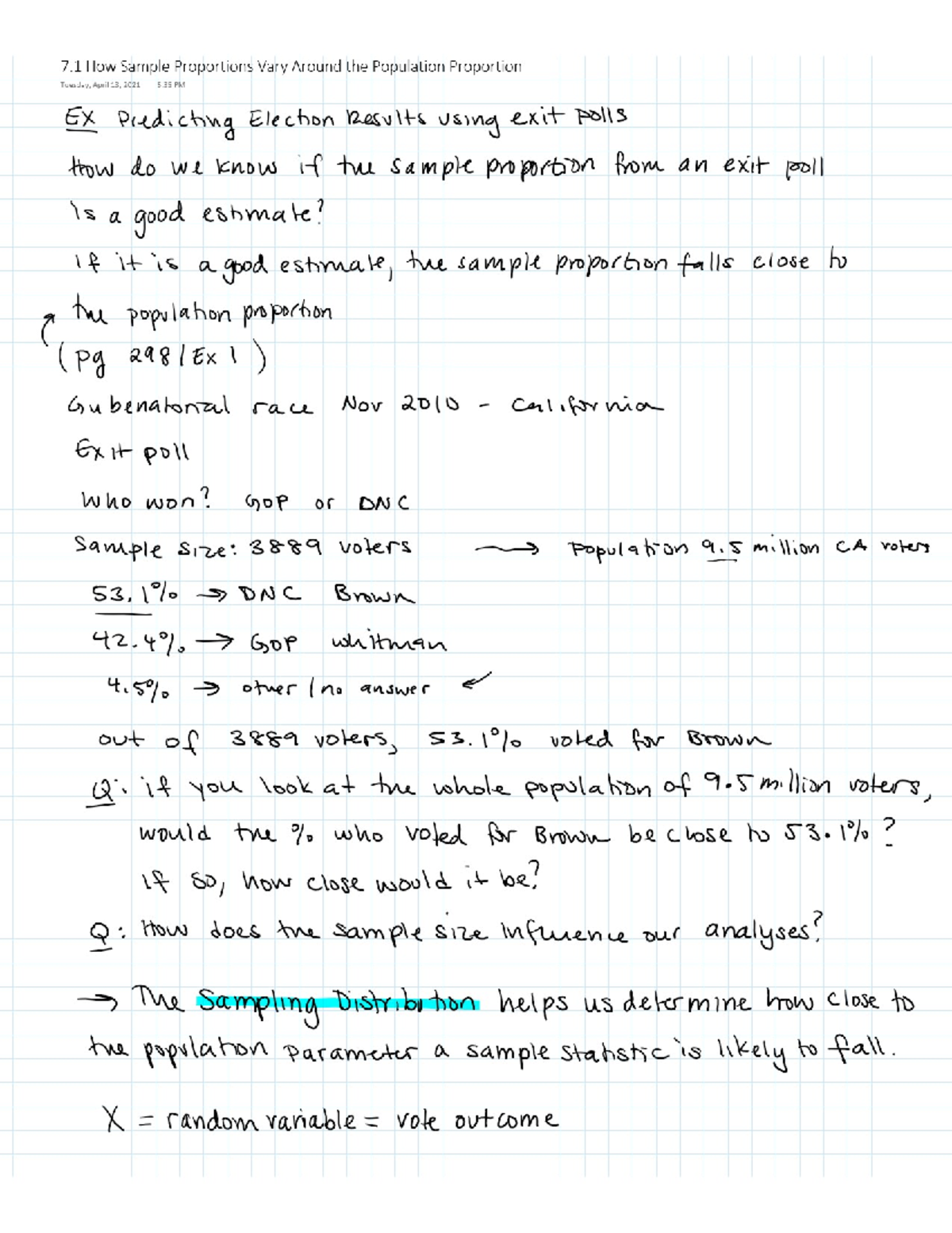 STAT Ch 7 - How Sample Proportions Vary Around Population Proportions ...