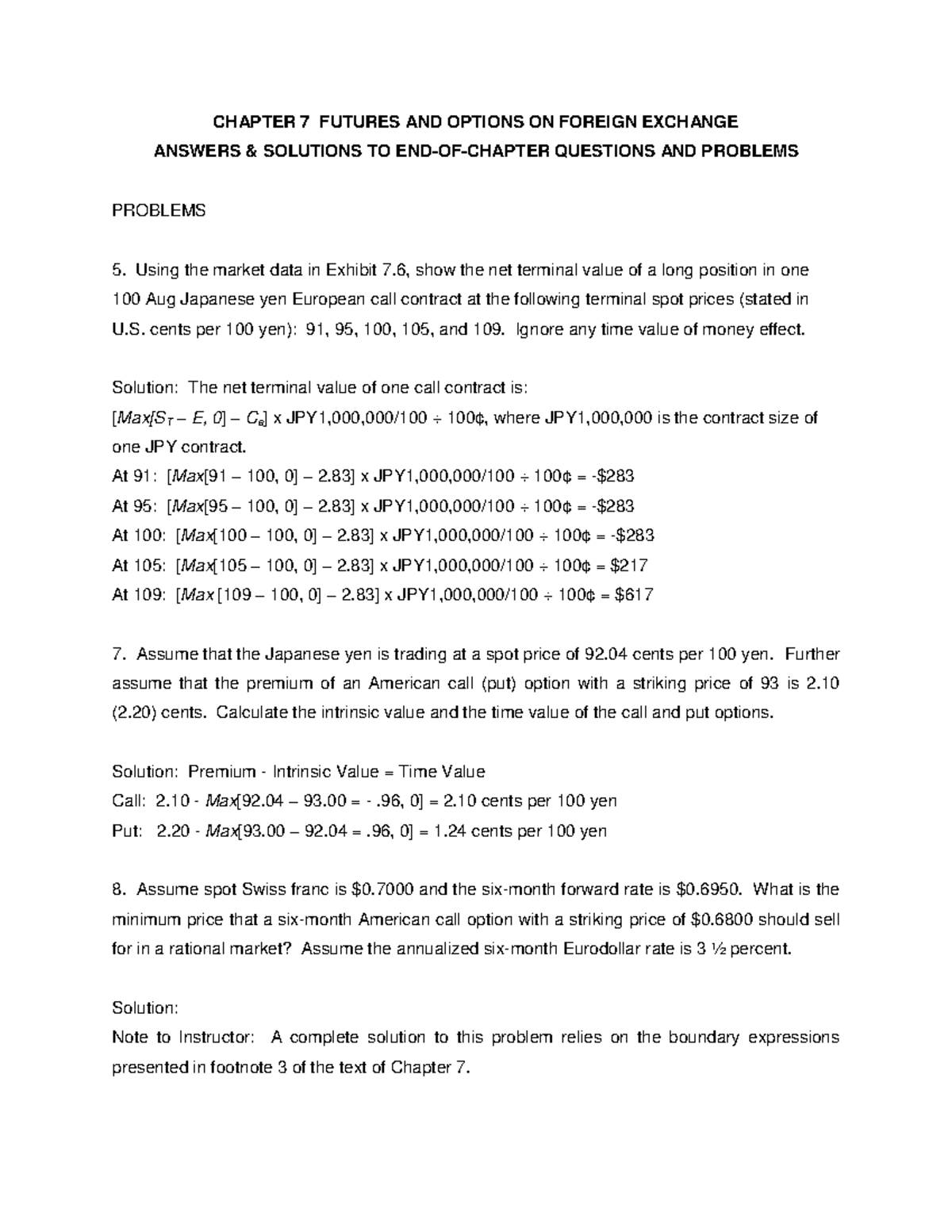 Chapter 7 Futures AND Options ON Foreign - CHAPTER 7 FUTURES AND ...