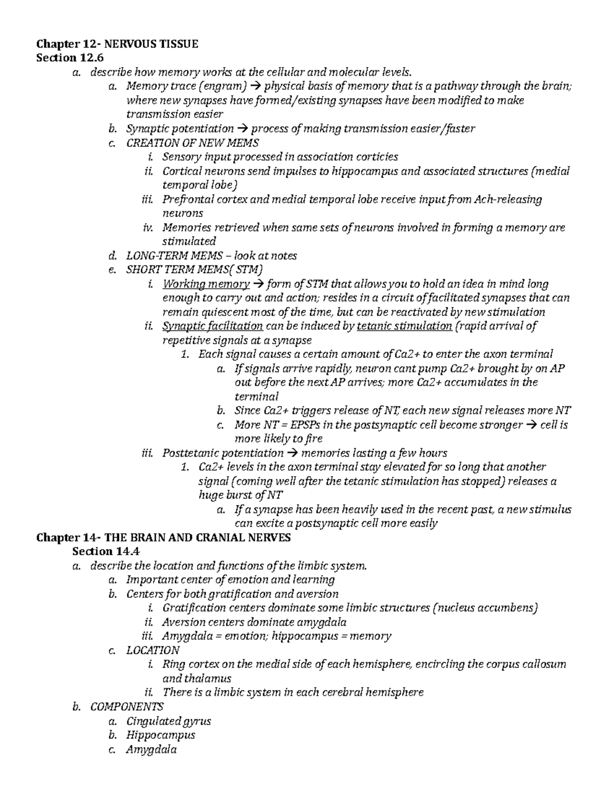 2017-Anatomy Physiology-Learning Outcomes Exam 6 - Chapter 12- NERVOUS ...
