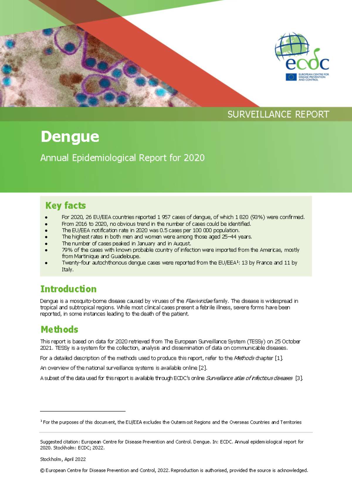 Dengue Annuel Epidemiological Report 2020 - ECDC - Suggested citation ...