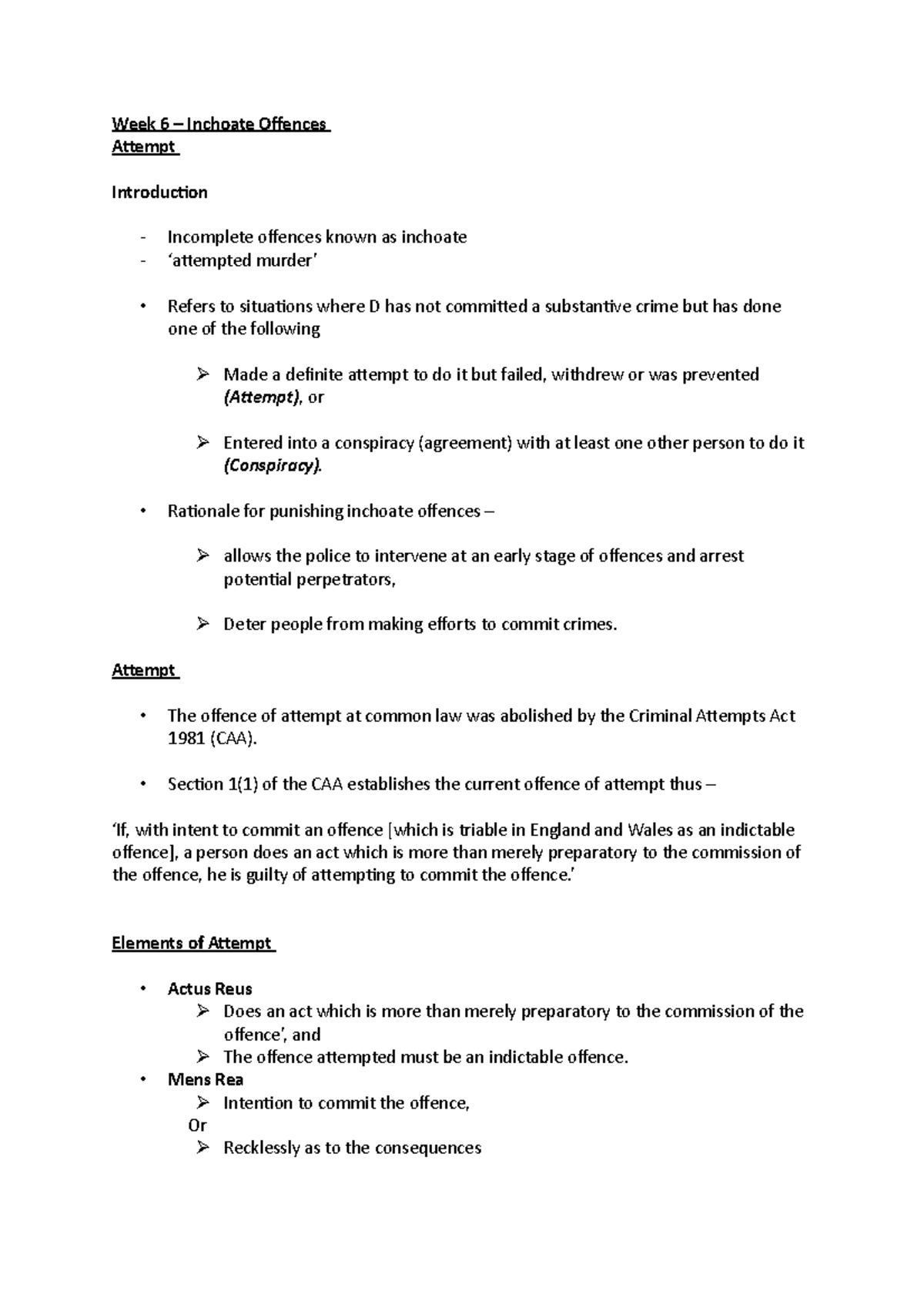 Inchoate Offences Attempts - Week 6 – Inchoate Offences Attempt ...