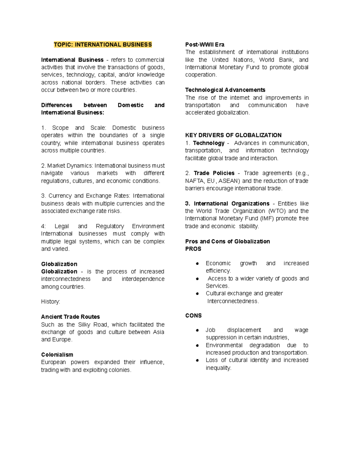 IBT-REV - rev - TOPIC: INTERNATIONAL BUSINESS International Business ...