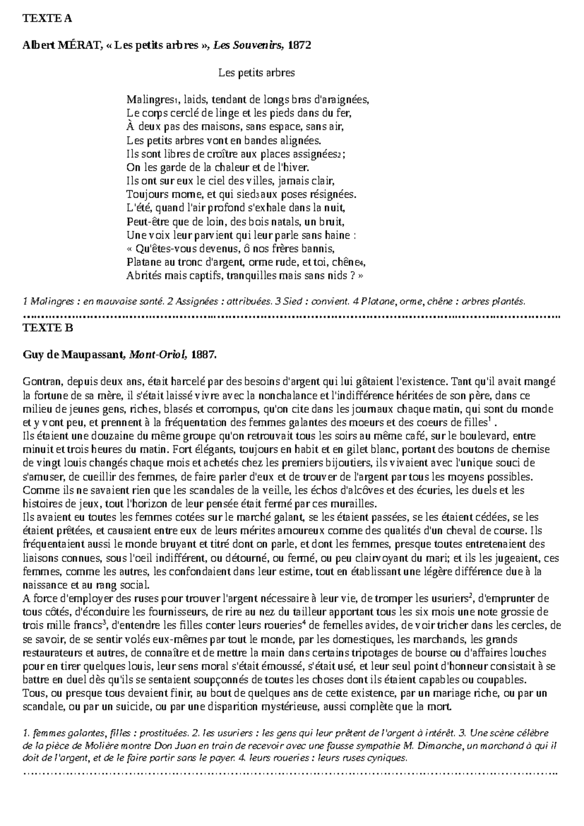 Entrainement au commentaire de texte - TEXTE A Albert MÉRAT, « Les ...