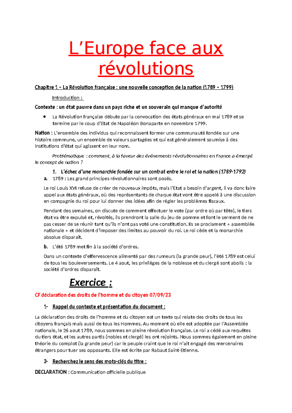 Les révolutions en europe - L’Europe face aux révolutions Chapitre 1 ...
