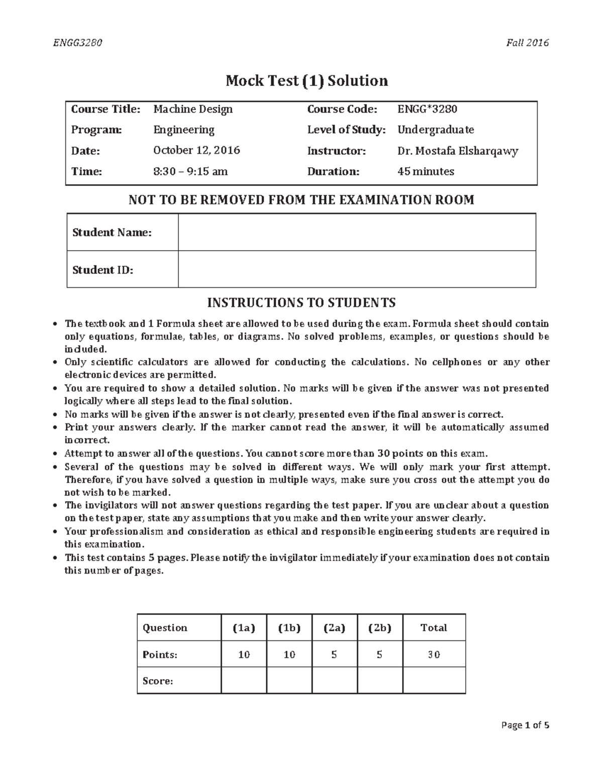 Mock Test 1 Sol - Test 1 - ENGG3280 Fall 2016 Page 1 of 5 Mock Test (1 ...