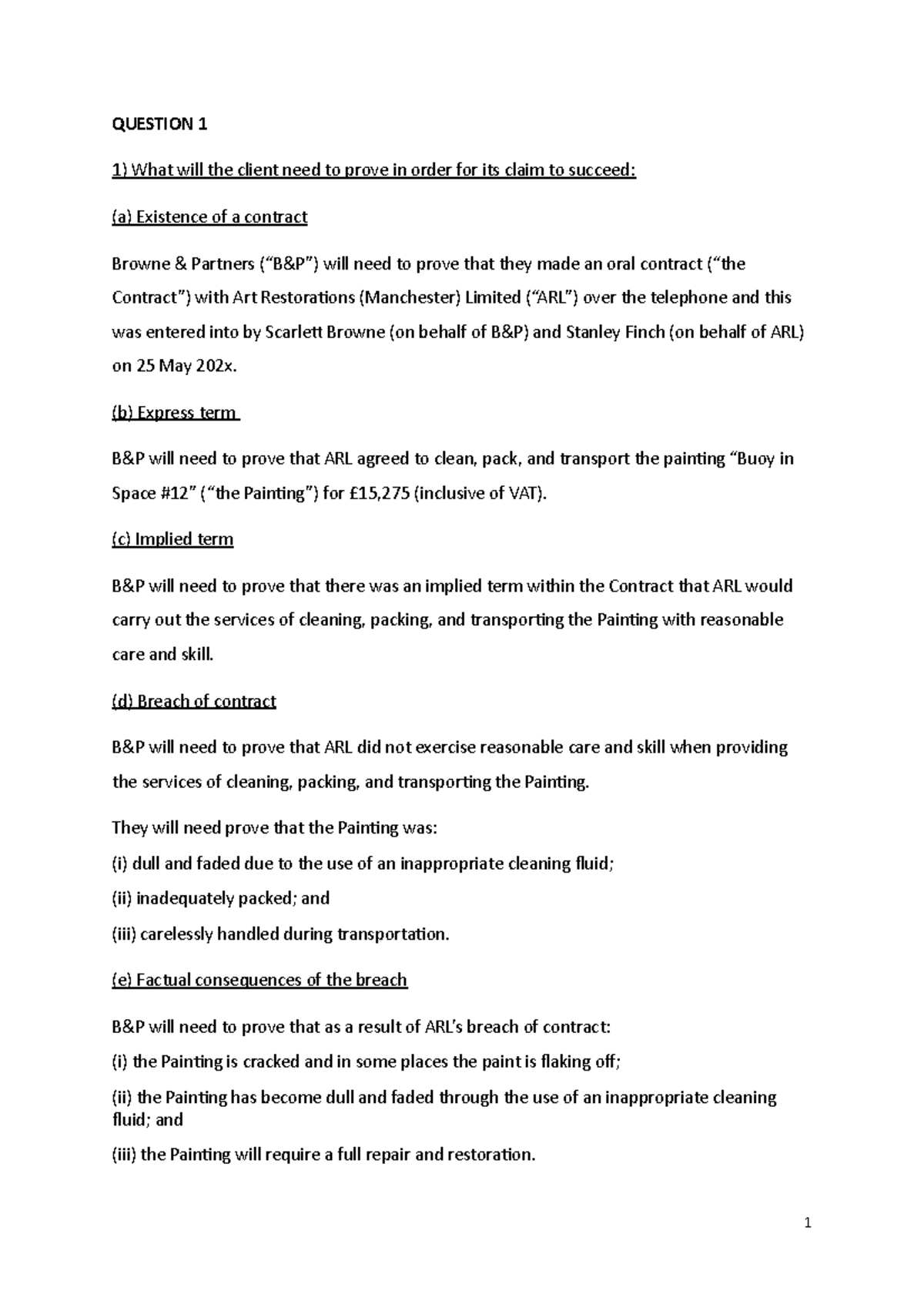 Dispute Resolution Mock Answers - QUESTION 1 What will the client need ...