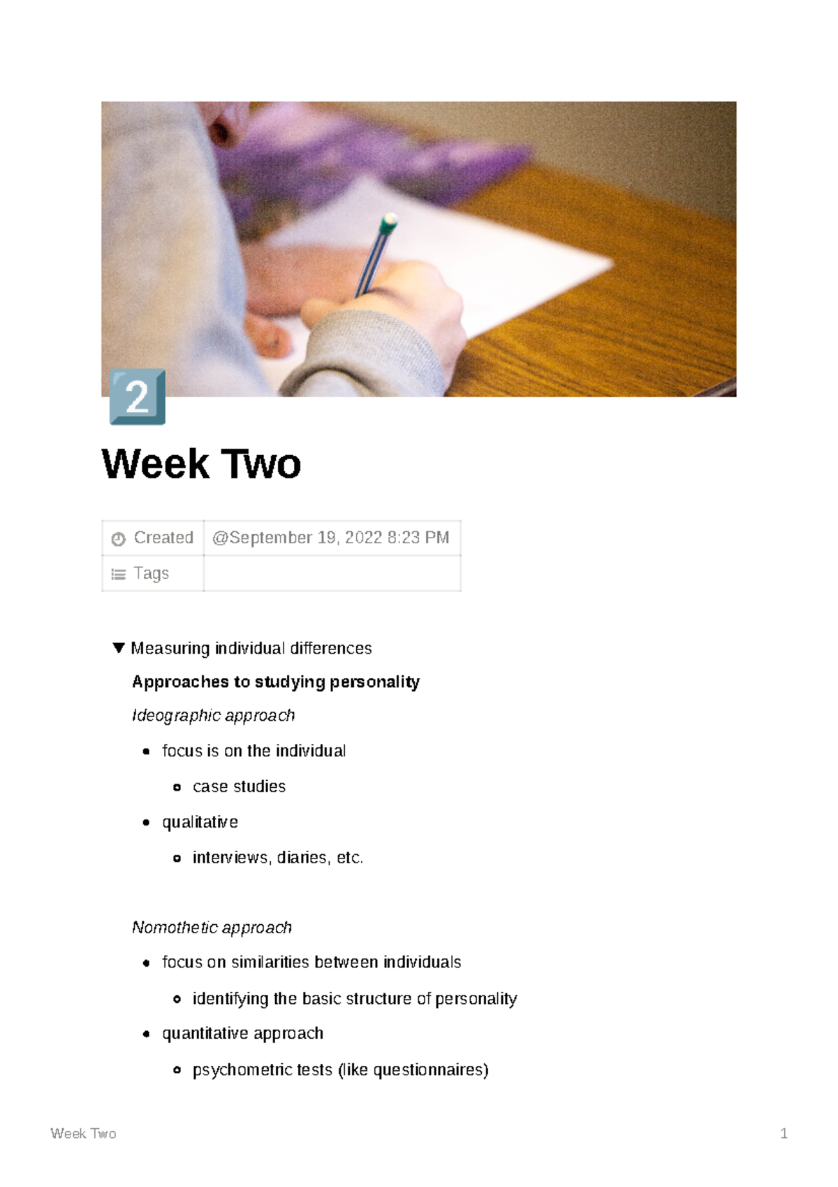 Week Two ID - 3rd Year in depth notes for psychology (individual ...