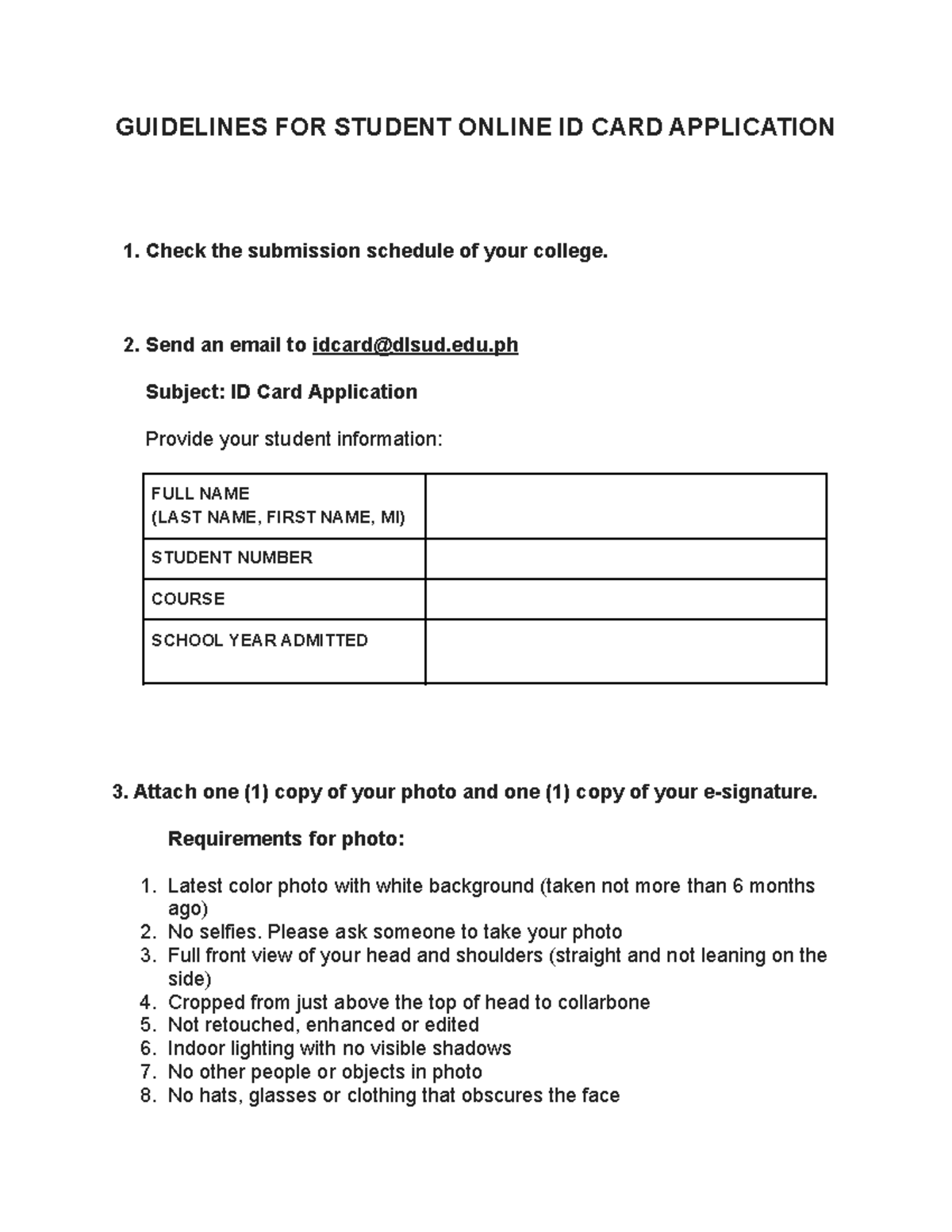 ID Guidelines - GUIDELINES FOR STUDENT ONLINE ID CARD APPLICATION Check ...