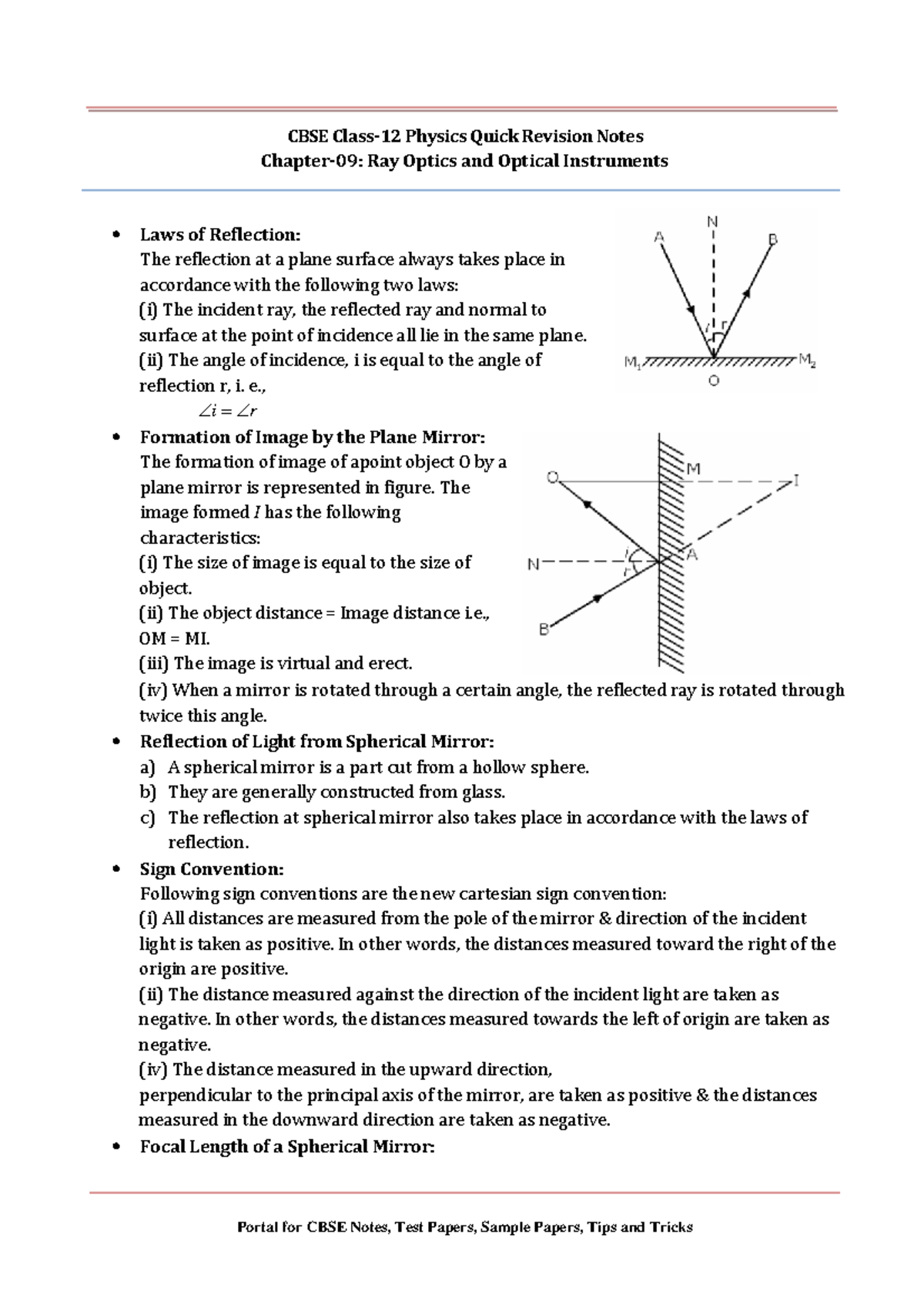 12 physics notes ch09 rayoptics and optical instruments - CBSE Class-12 ...