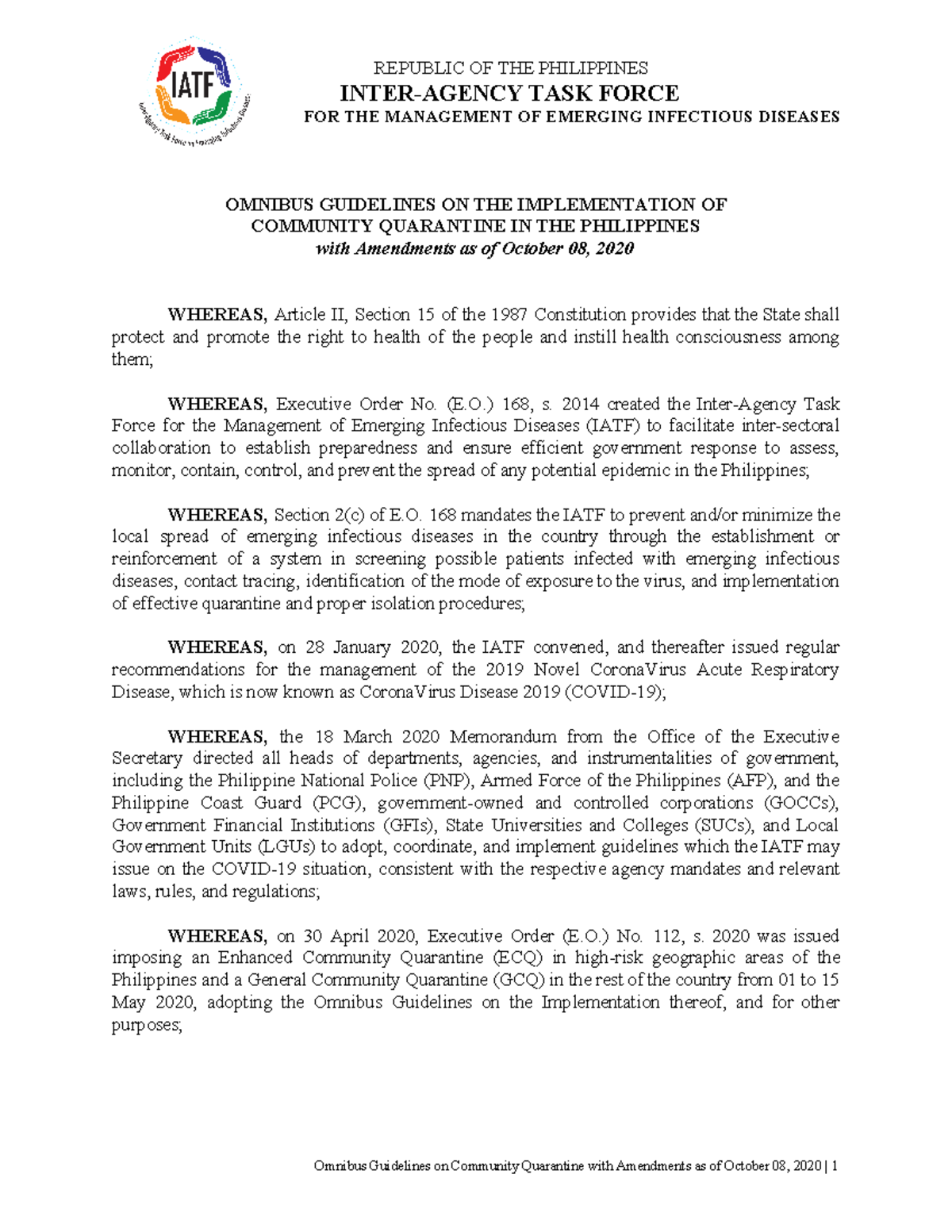 IATF Guidelines - requirement - INTER-AGENCY TASK FORCE FOR THE ...