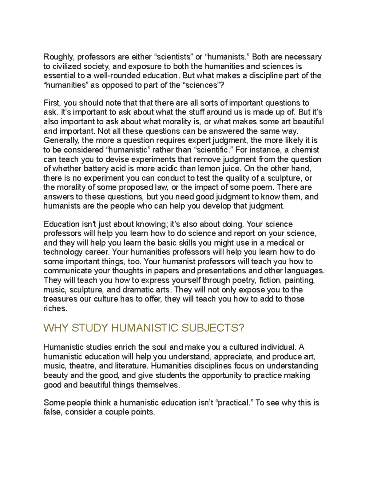 M1 - Introduction To The Humanities notes greek - Roughly, professors ...