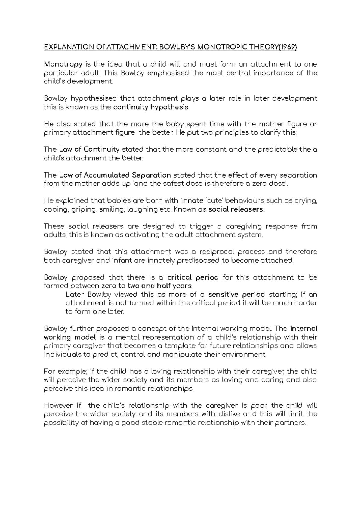 Explanation Of Attachment Bowlby’S Monotropic Theory(1969 ...