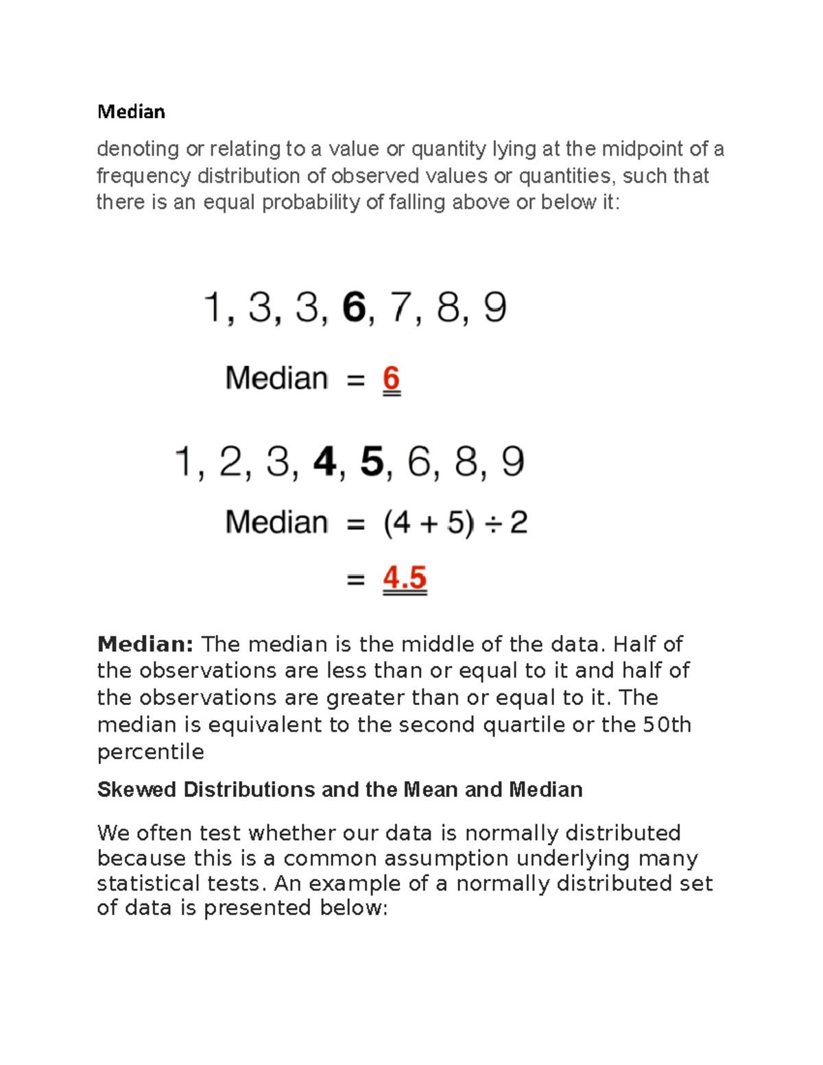 Lecture notes(median) - Median denoting or relating to a value or ...