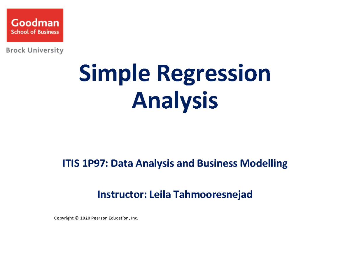 004 Lecture 4 - Simple Regression Analysis - Simple Regression Analysis ITIS 1P97: Data Analysis ...