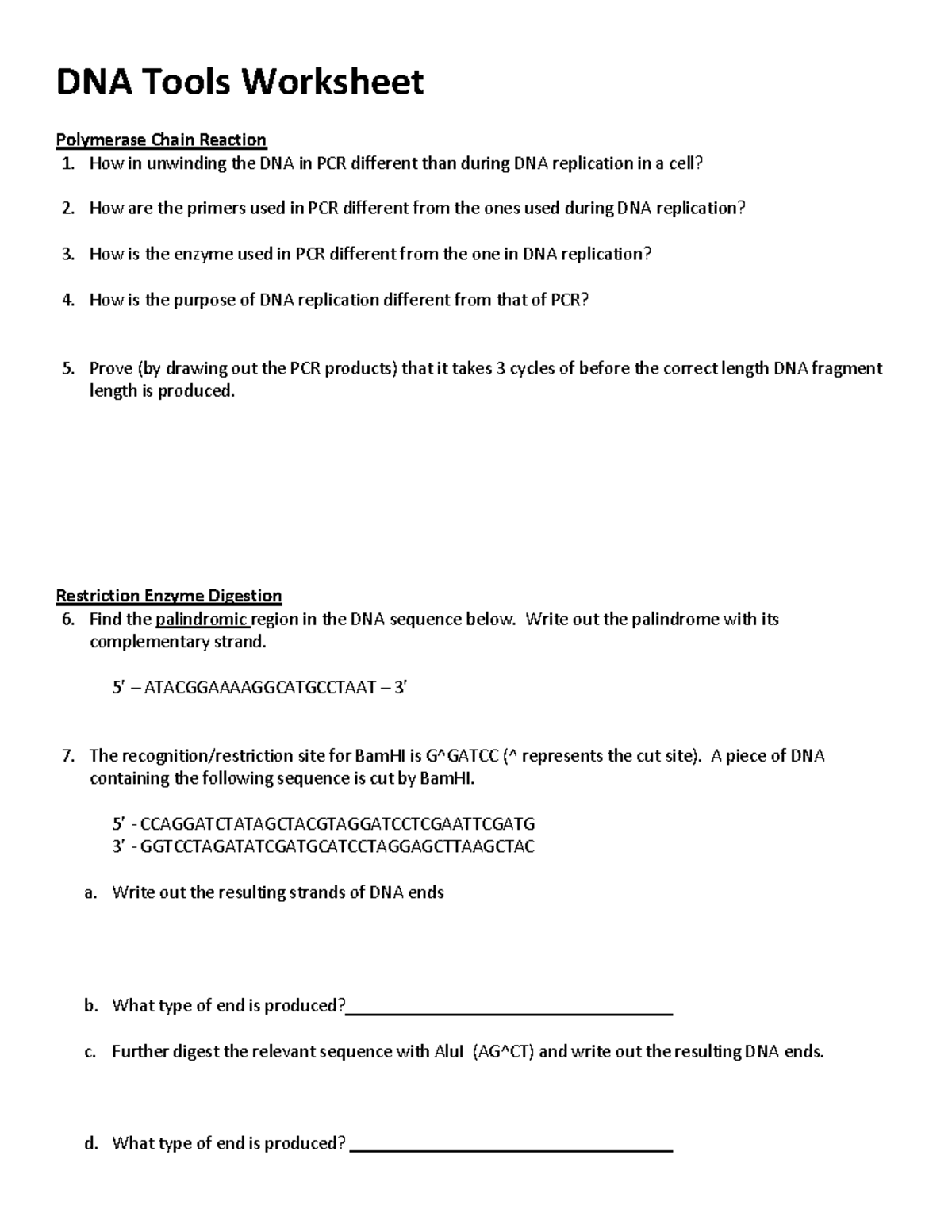 DNA Tools WS - Notes - DNA Tools Worksheet Polymerase Chain Reaction 1 ...