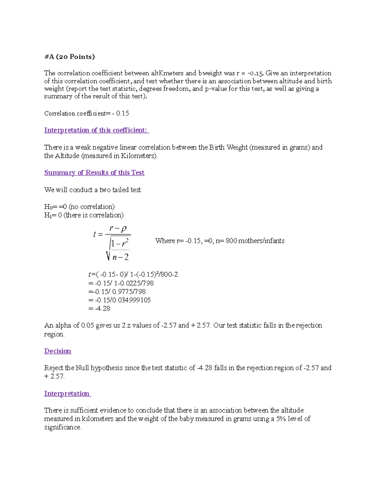 Regression Final - A guide on how to solve important stats problems - # ...