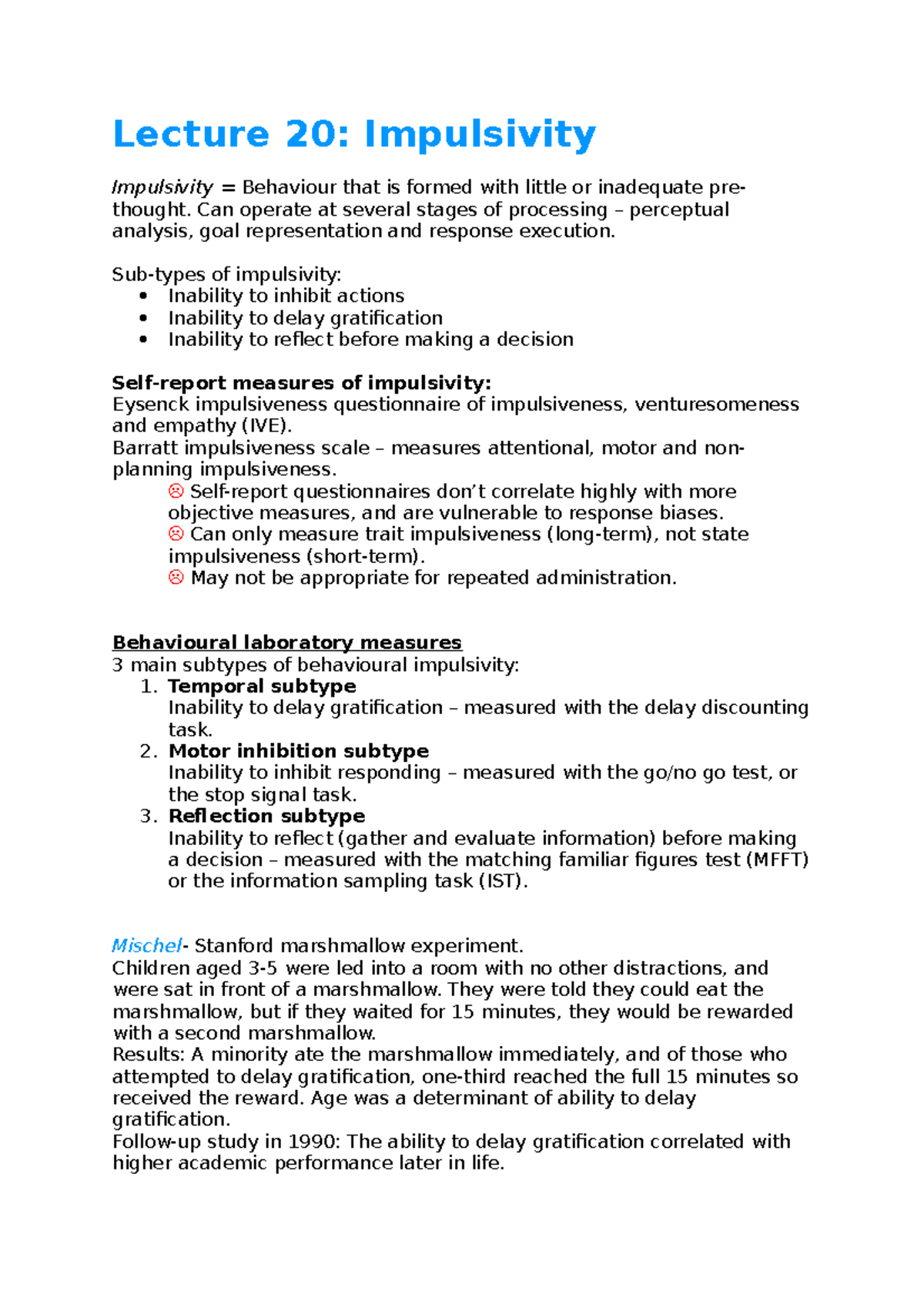 Lecture 20- Impulsivity - Lecture 20: Impulsivity Impulsivity ...