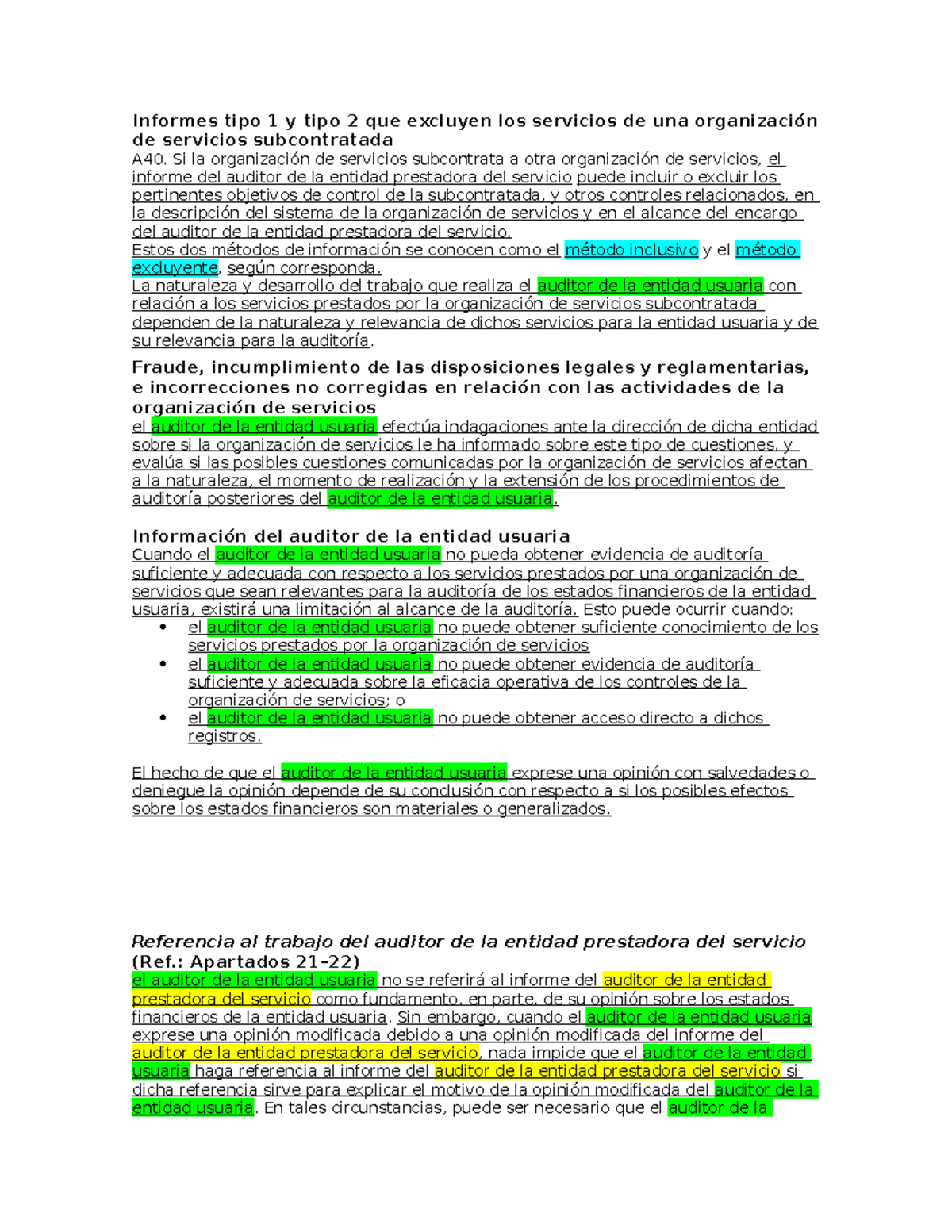 Nia 402 - Notas de NIA 402 - Informes tipo 1 y tipo 2 que excluyen los ...