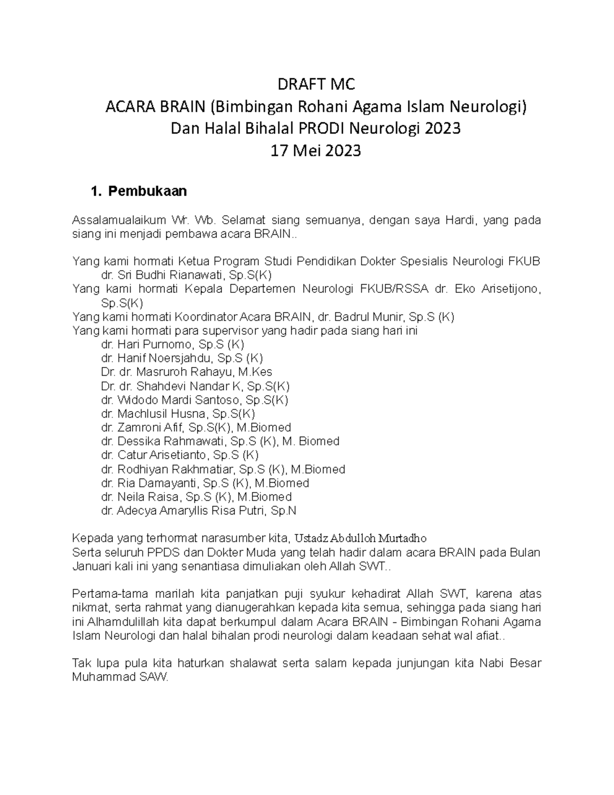 Draft MC Halal bihalal - mc card halbil - DRAFT MC ACARA BRAIN (Bimbingan Rohani Agama Islam ...