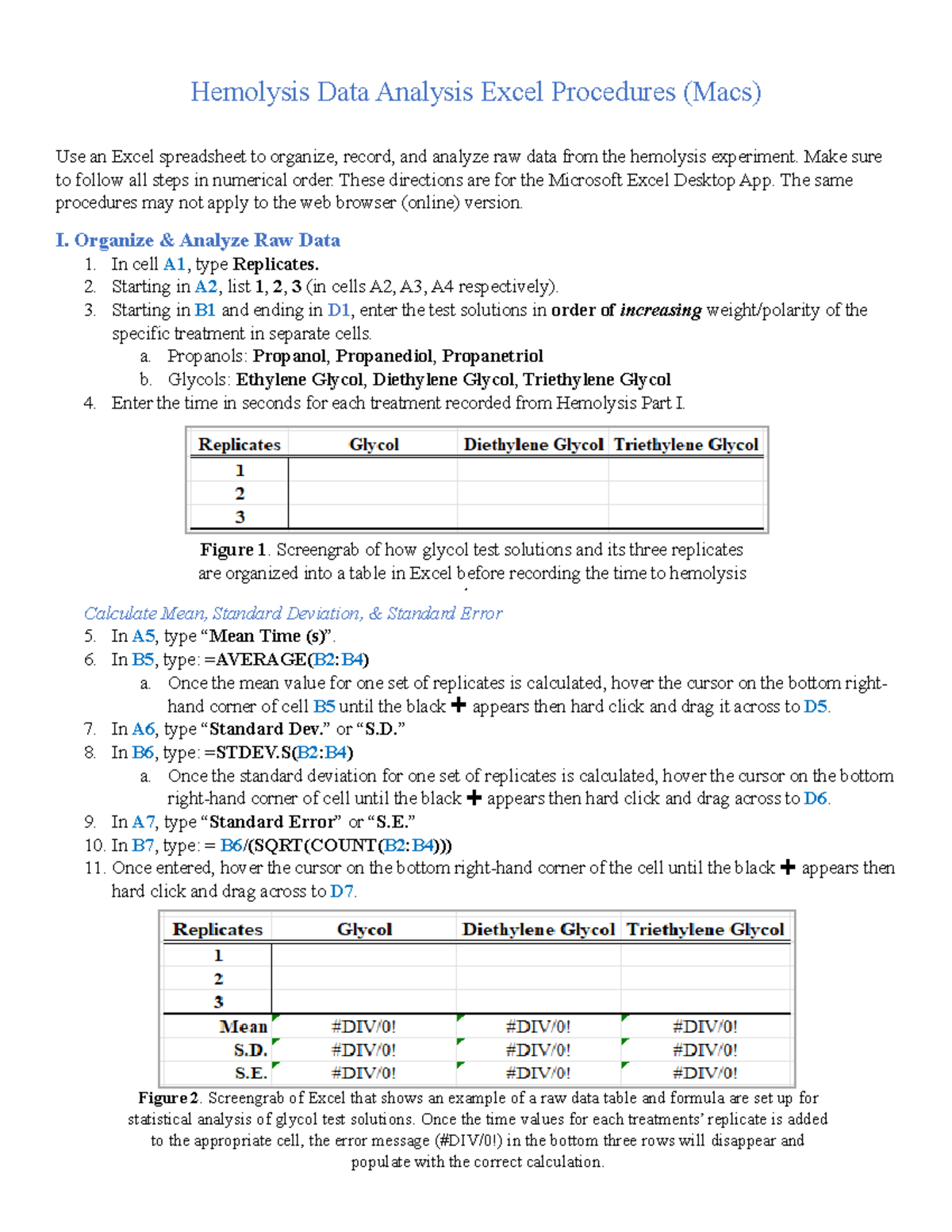 Hemolysis Data Analysis Excel Procedures Mac Users - Make sure to ...