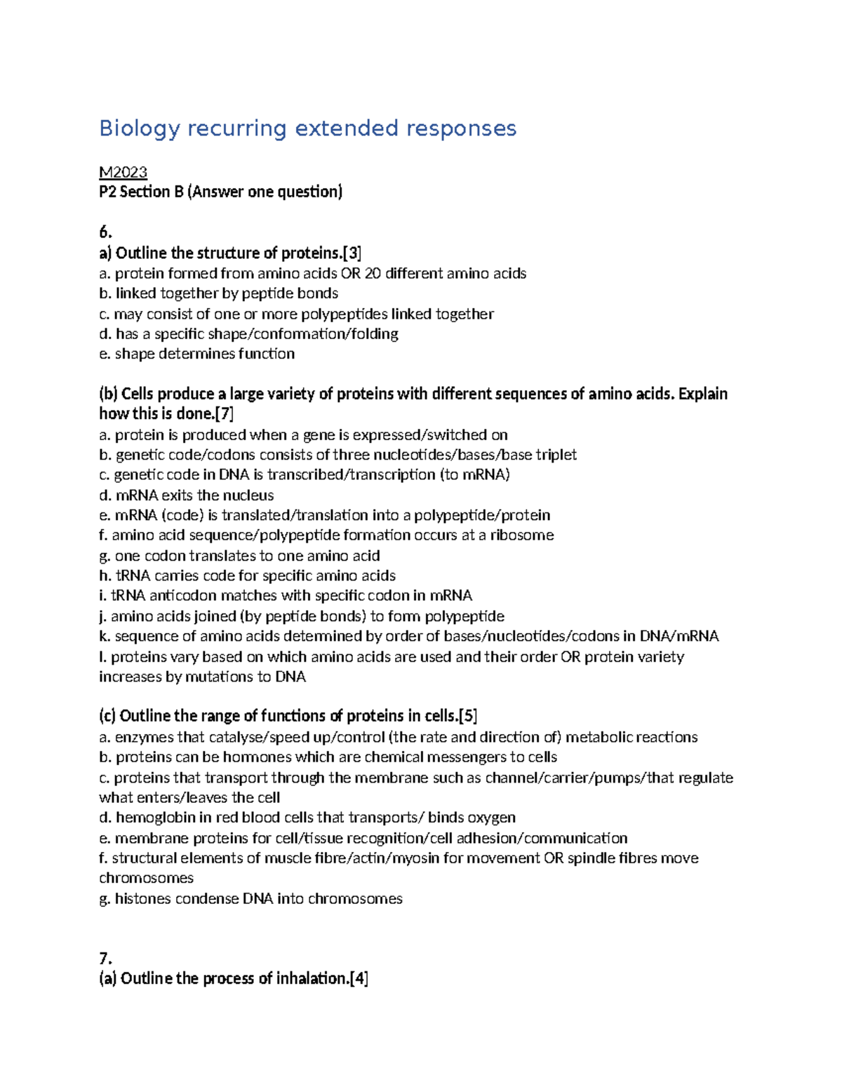 Biology recurring extended responses - a) Outline the structure of ...