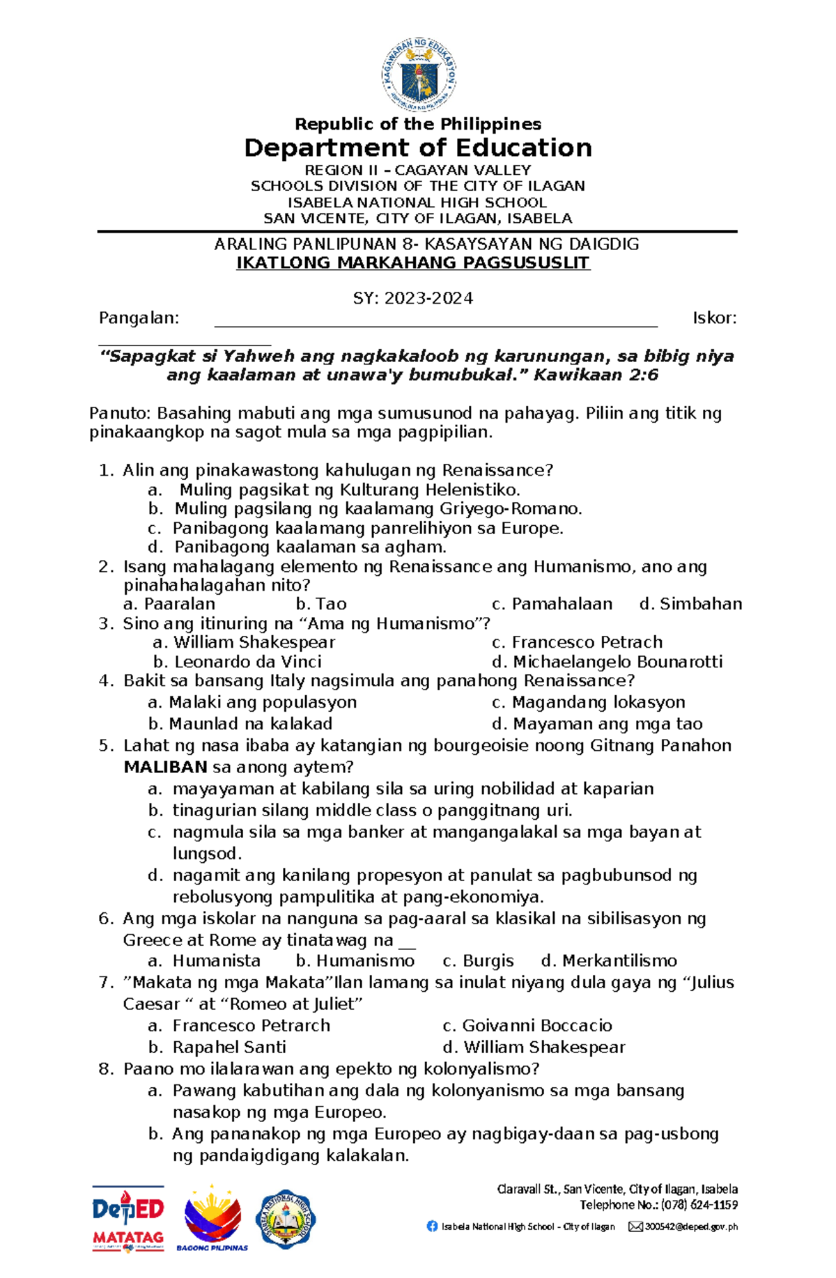 AP 8 Quarter 3 TEST Questions - Department of Education REGION II ...