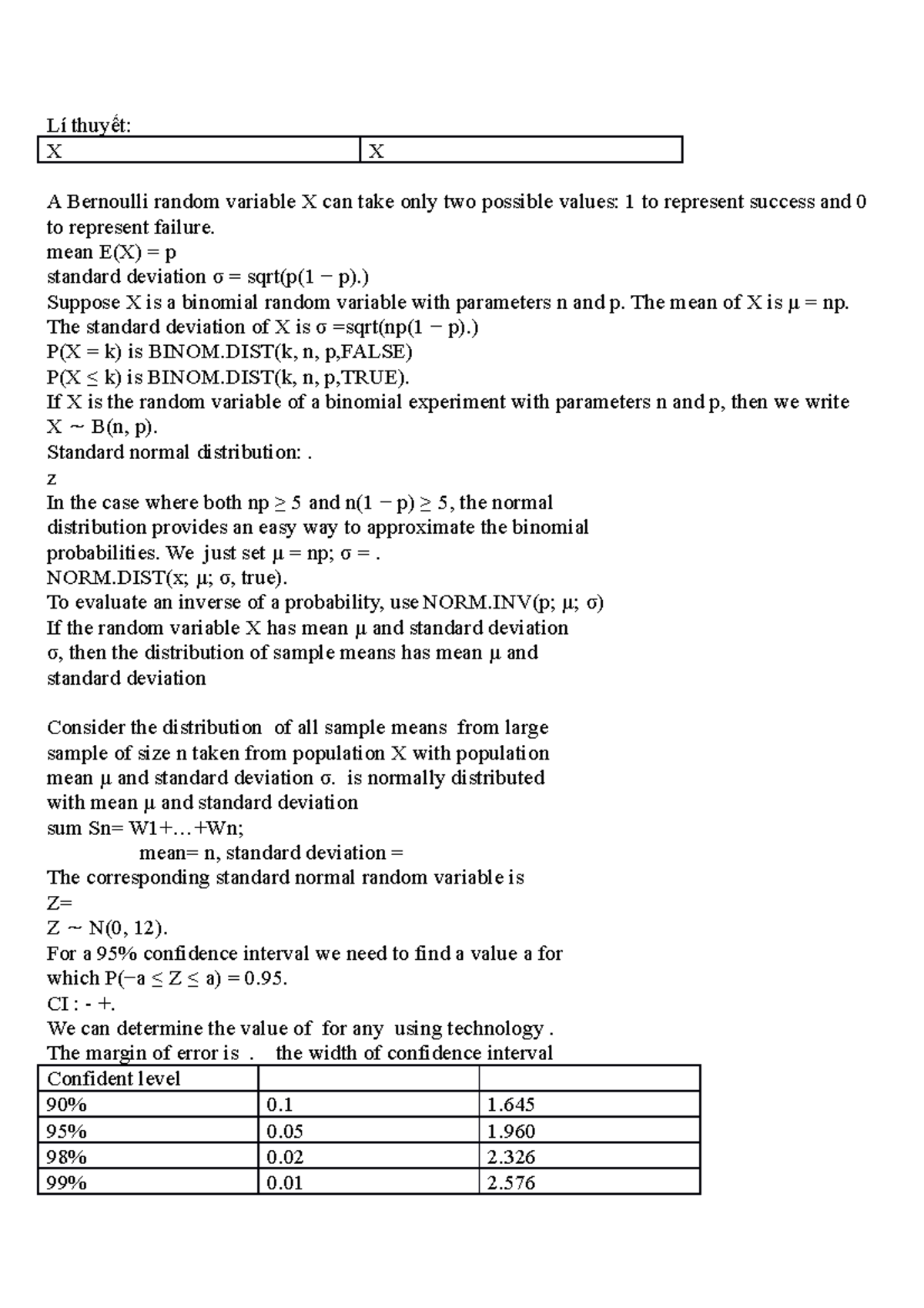 STATISTICS FOR MANAGEMENT AND ECONOMICS - Lí thuyết: X X A Bernoulli random variable X can take ...