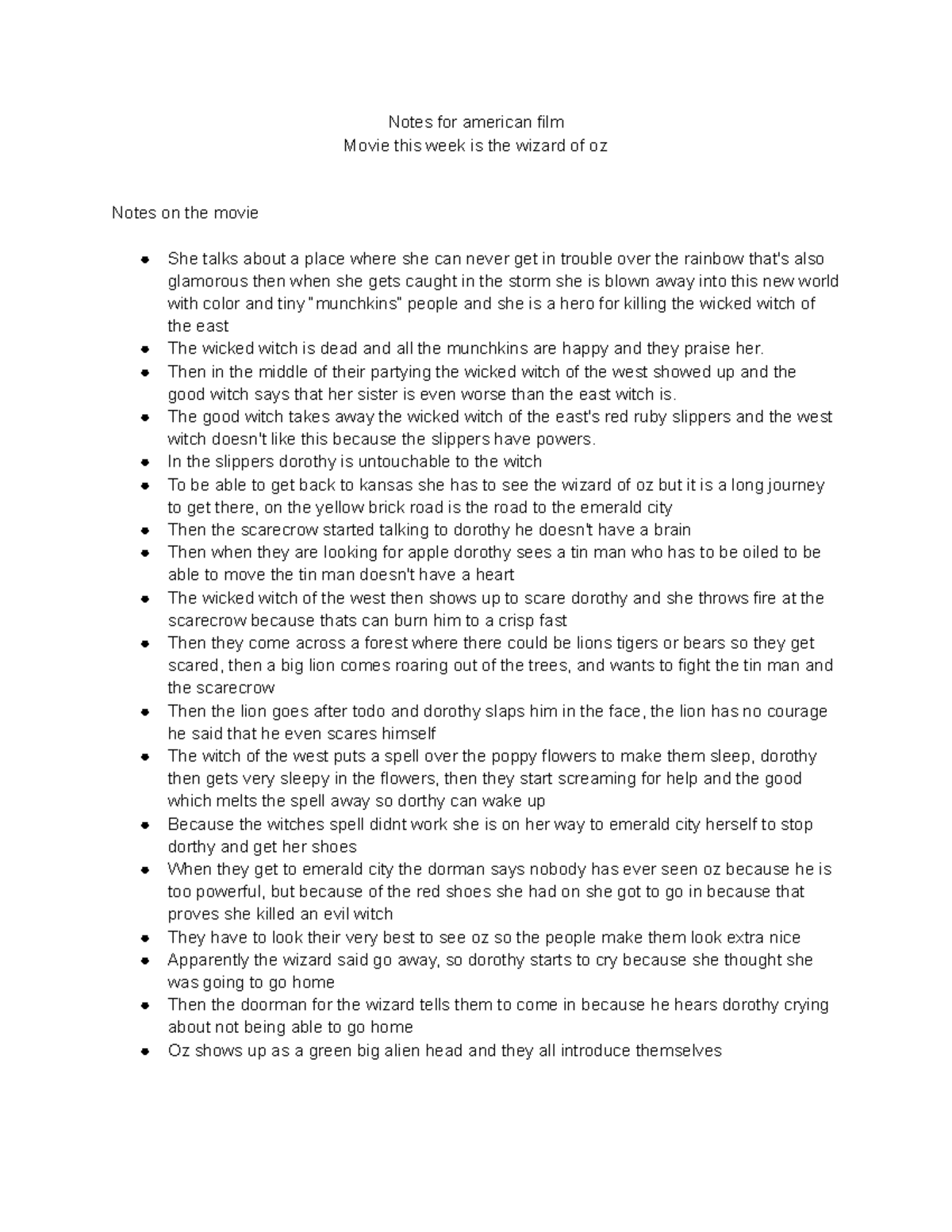The wizard of oz - Notes for american film Movie this week is the ...