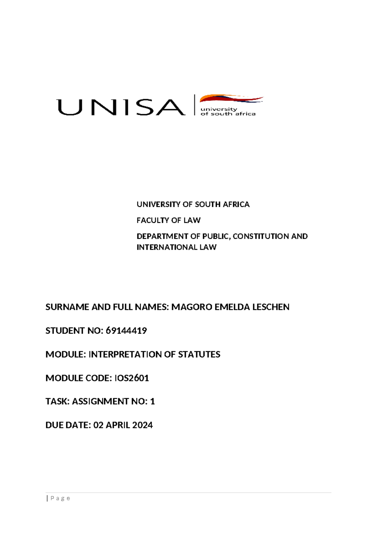2024 first semester assigments answers - UNIVERSITY OF SOUTH AFRICA ...