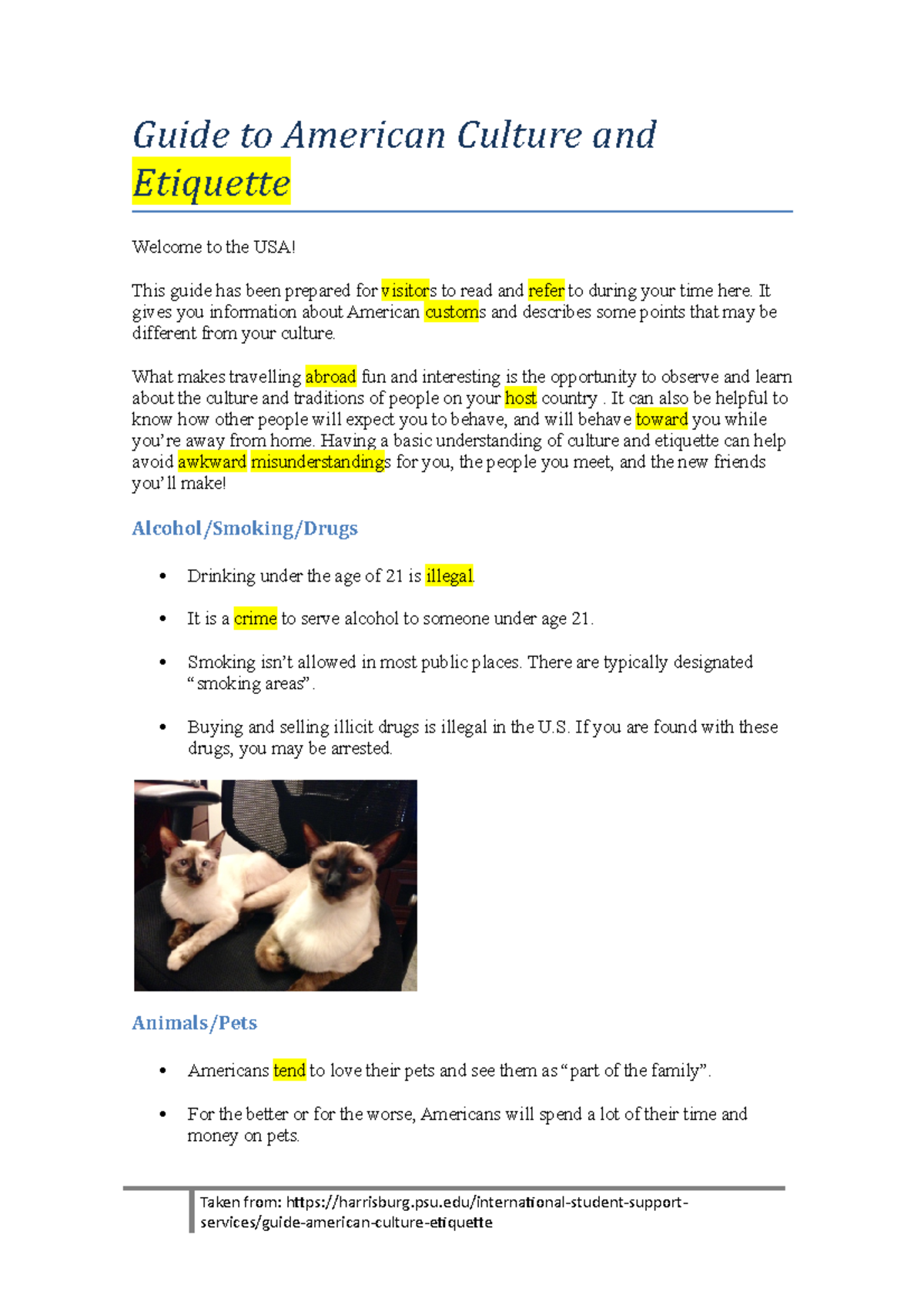 American Culture and Etiquette Students - Guide to American Culture and ...