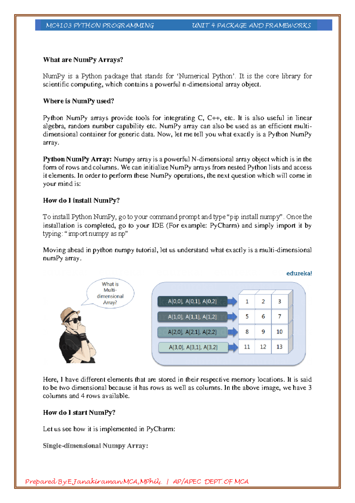 Python UNIT 4 - good - What are NumPy Arrays? NumPy is a Python package ...