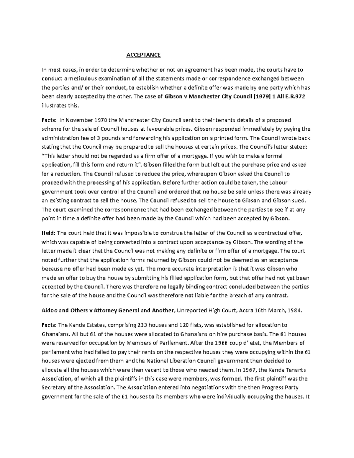 Acceptance - notes - ACCEPTANCE In most cases, in order to determine ...