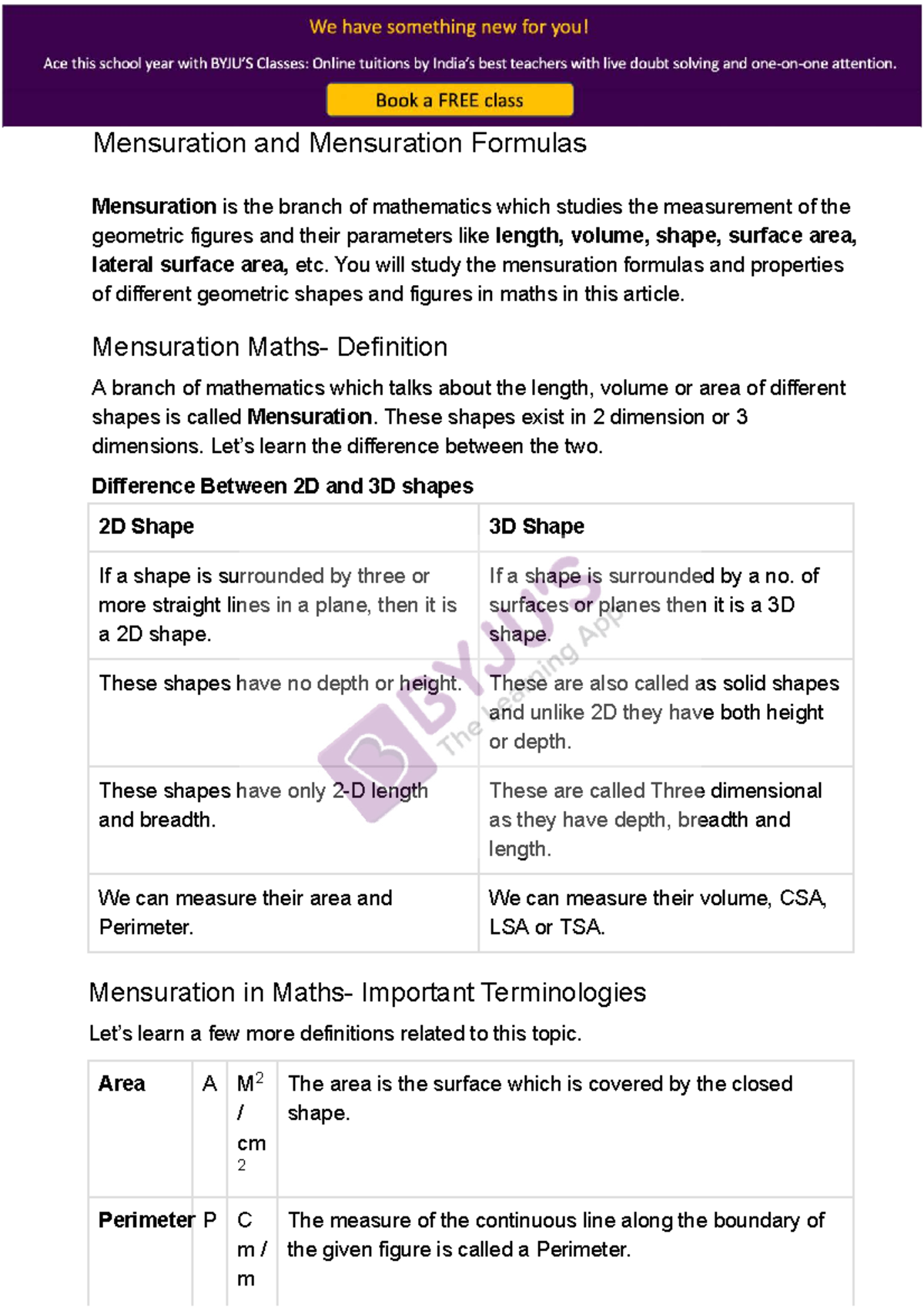 Mensuration and Mensuration Formulas PDF - Mensuration and Mensuration ...