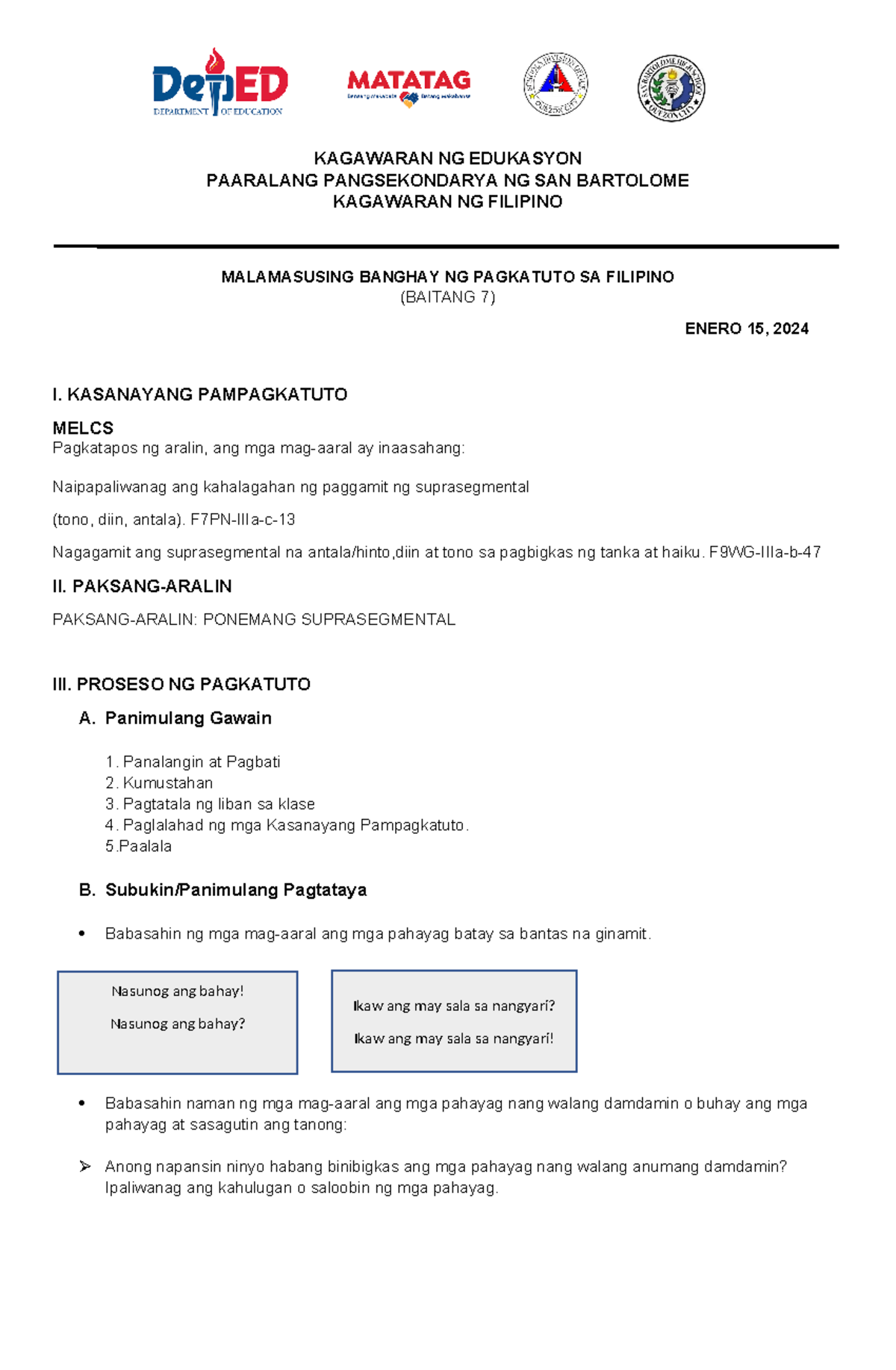 COT 3 Ponemang Suprasegmental - KAGAWARAN NG EDUKASYON PAARALANG ...