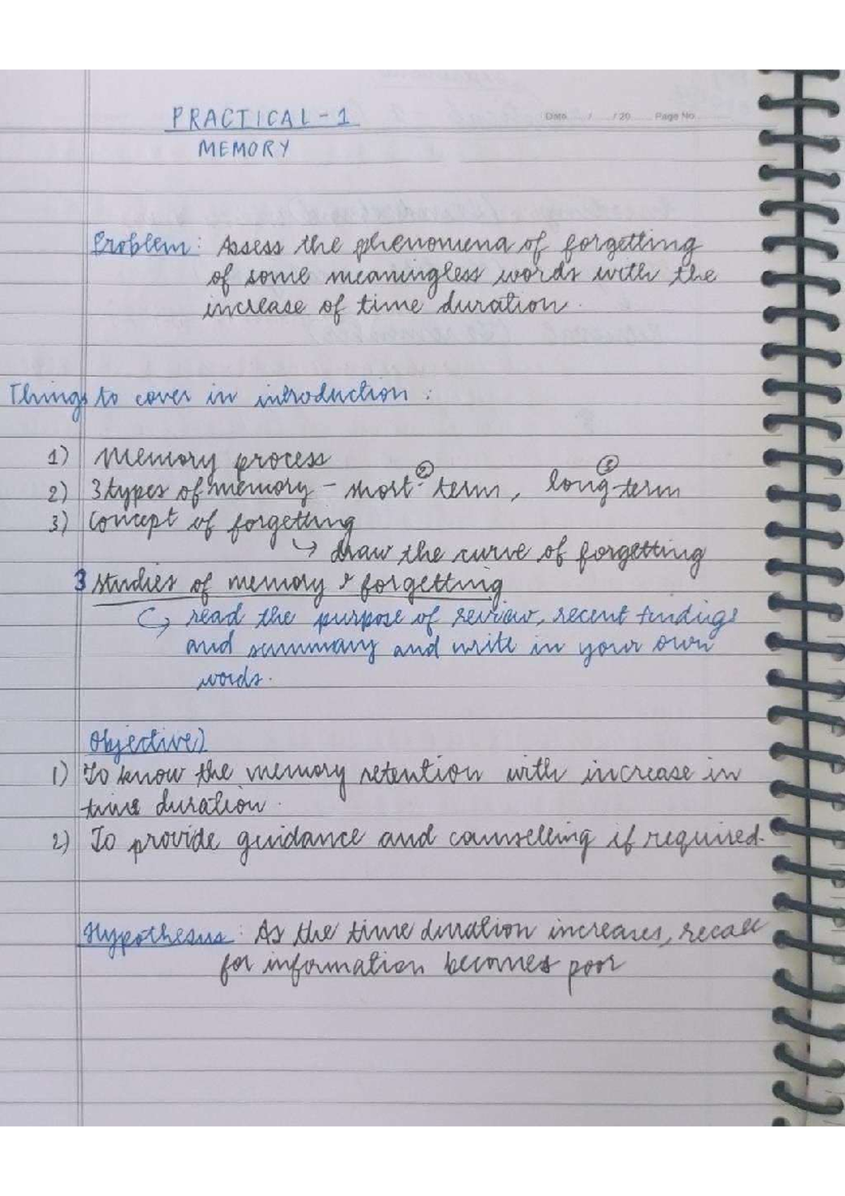 Practical 1 : Memory - imp points - Applied Psychology - Studocu