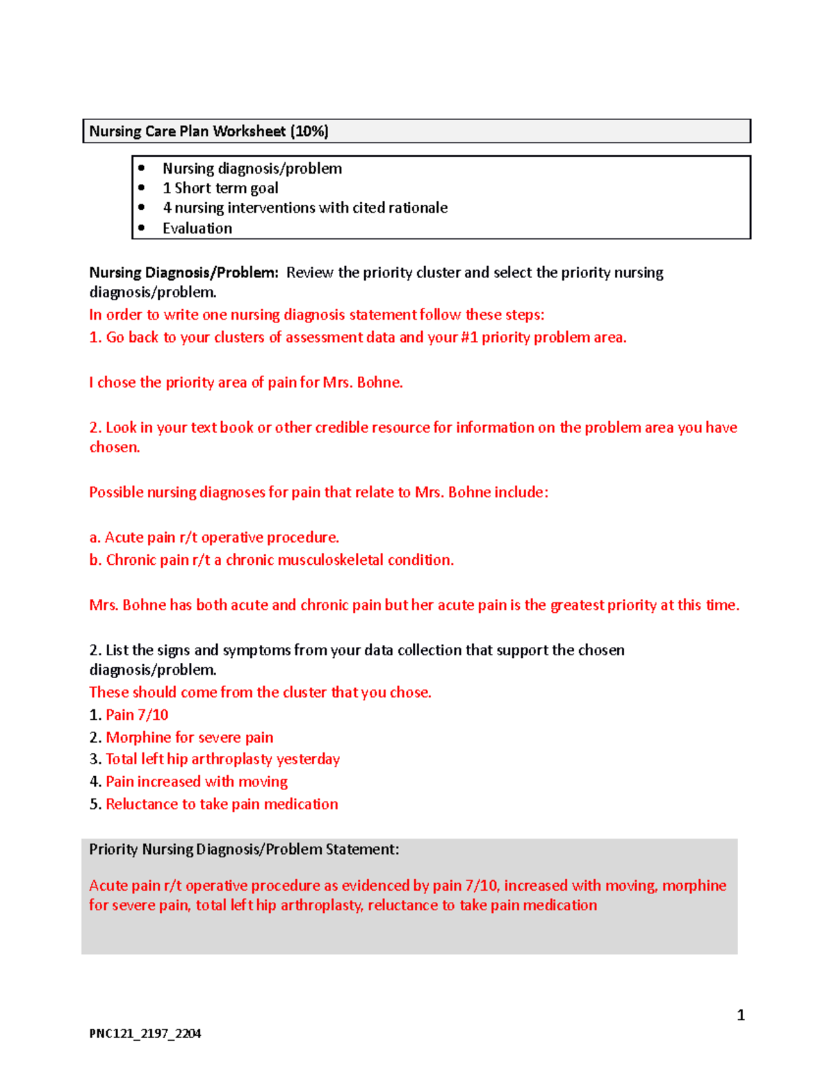 NCP Completed Example - clinical notes - Nursing Care Plan Worksheet ...