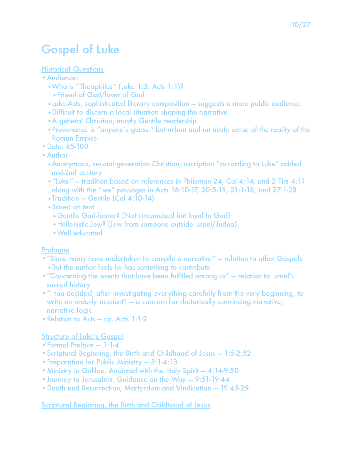 Luke - Cumulative notes from Dr. Dodson's lectures on the Gospel of ...