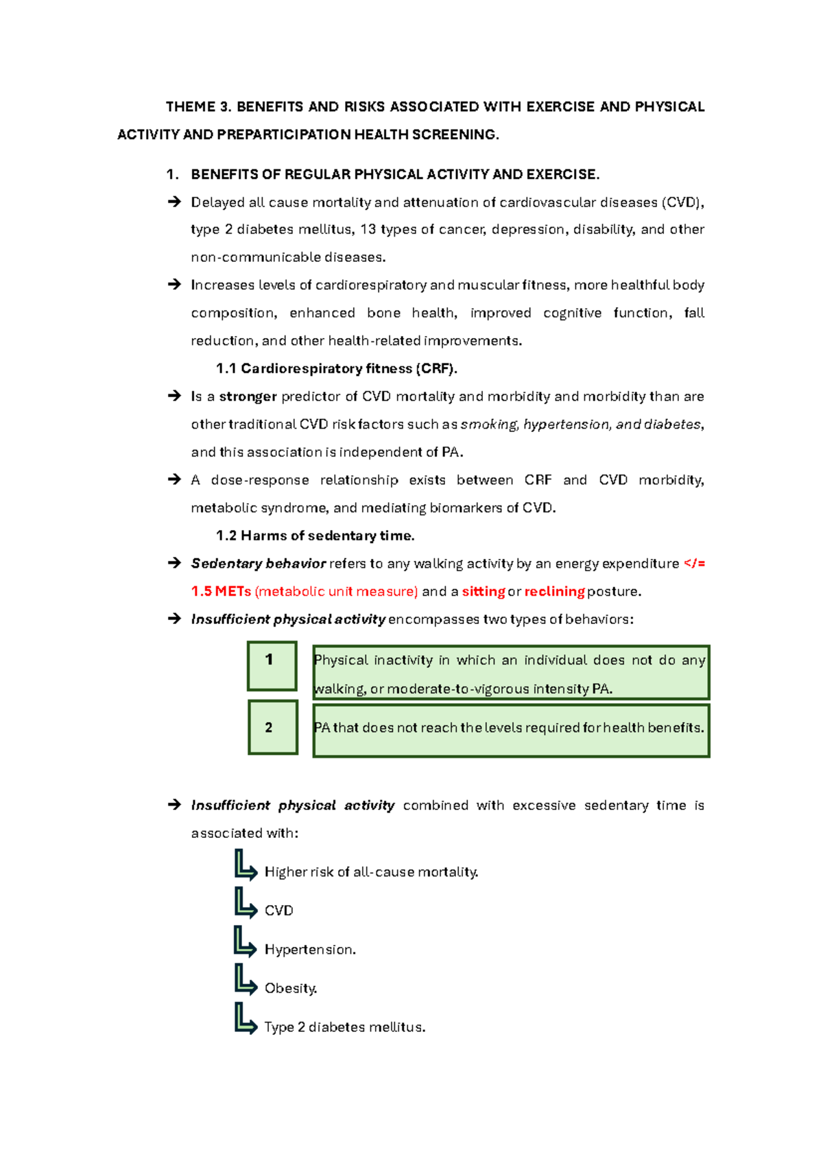 Theme 3. Benefits and risks associated with exercise and physical ...